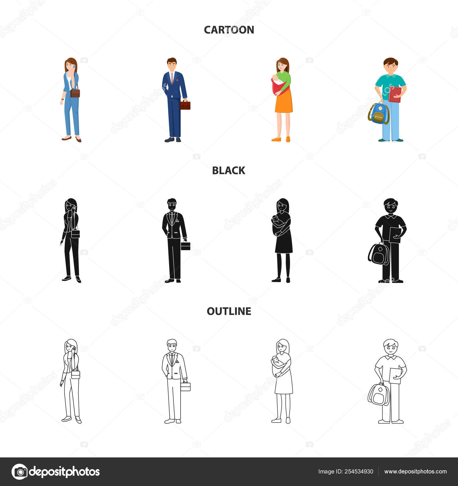 Diseño vectorial de carácter y símbolo avatar. Conjunto de carácter e ...