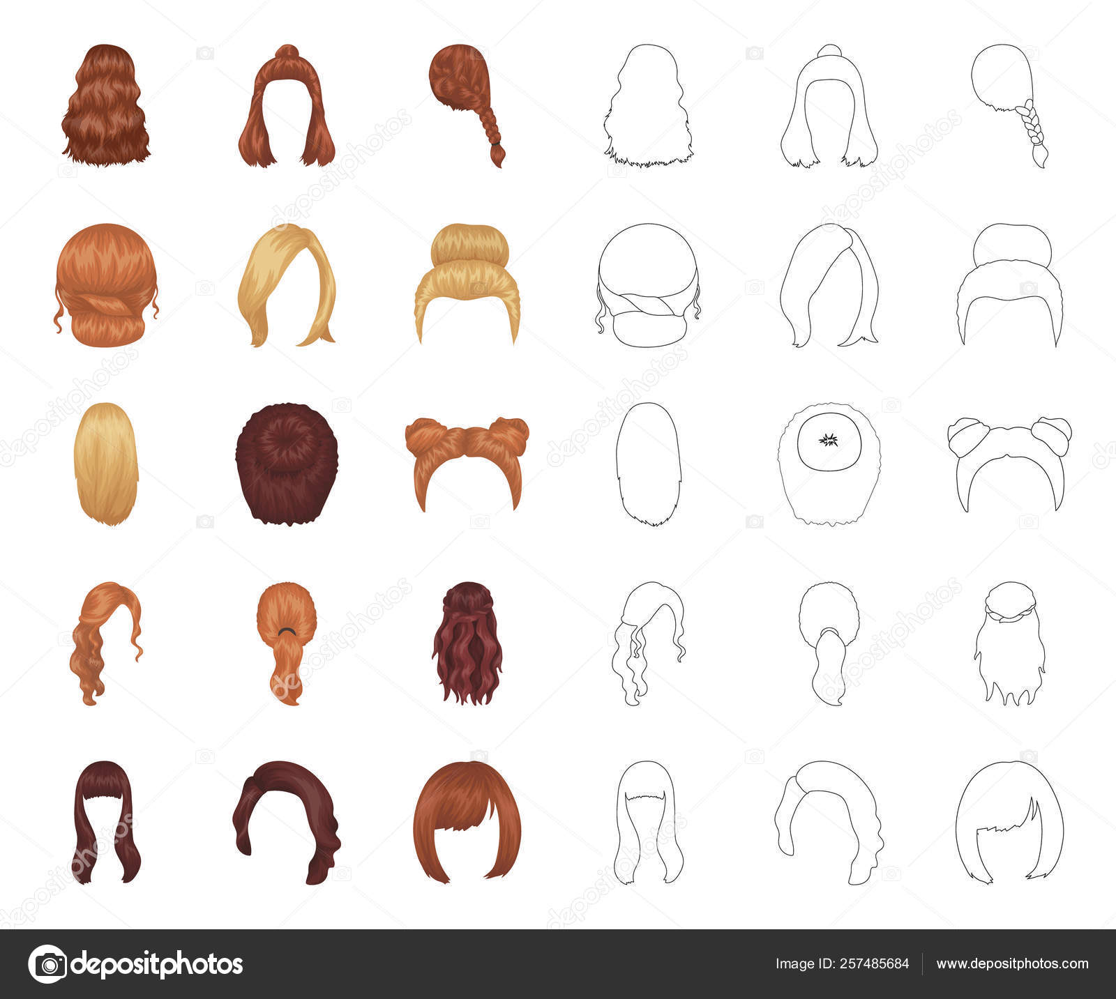 Female Hairstyle Cartoon Outline Icons In Set Collection For Design