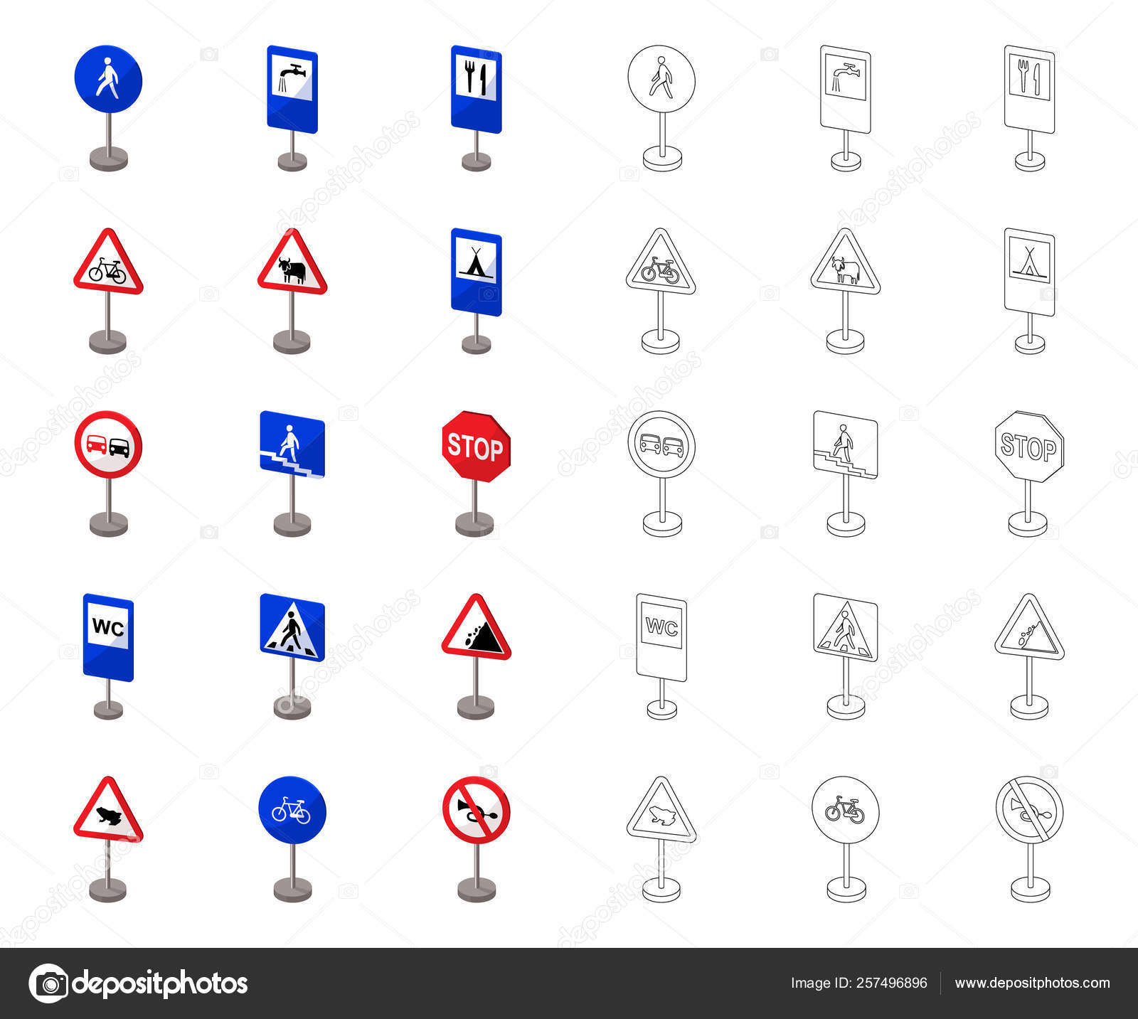 Different types of road signs cartoon,outline icons in set collection ...