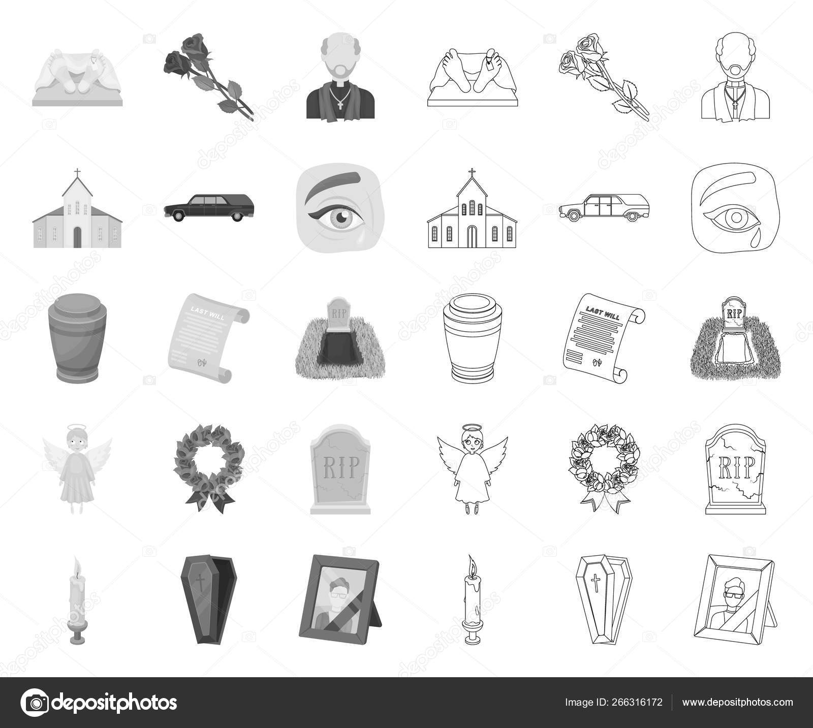 Funeral ceremony mono,outline icons in set collection for design ...