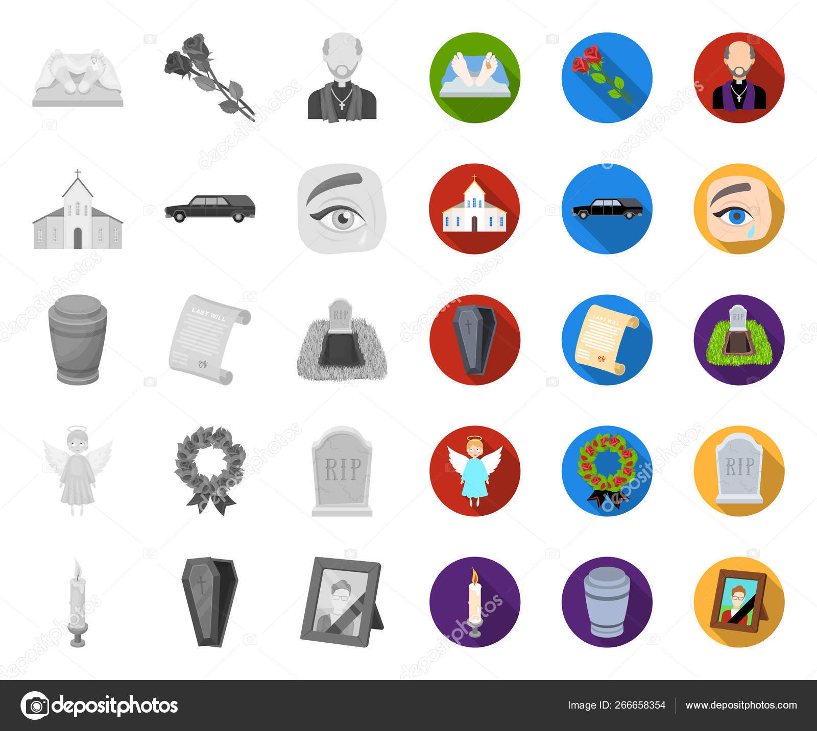 Funeral ceremony mono,flat icons in set collection for design. Funerals ...