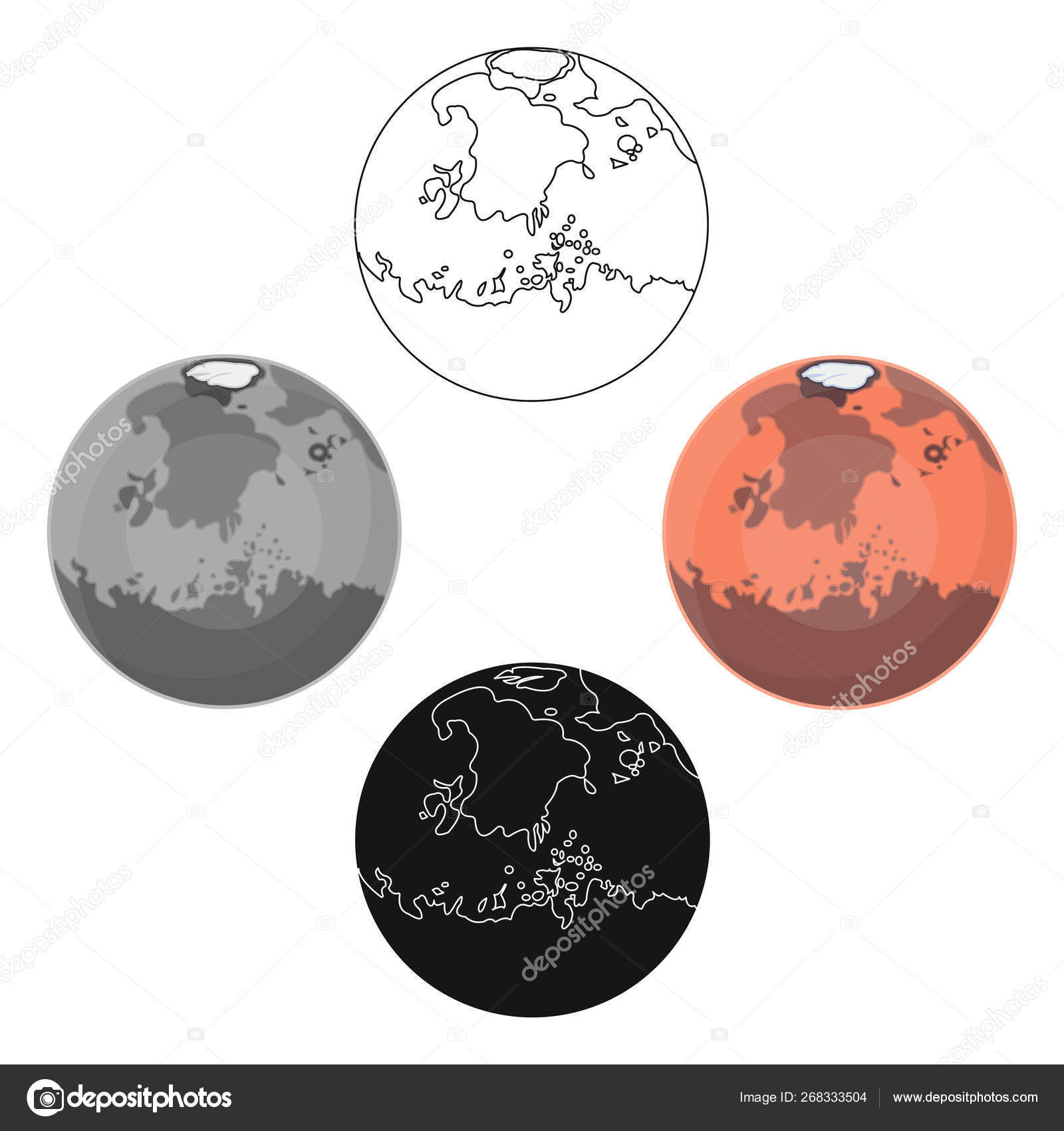 Mars icon in cartoon,black style isolated on white background. Planets ...