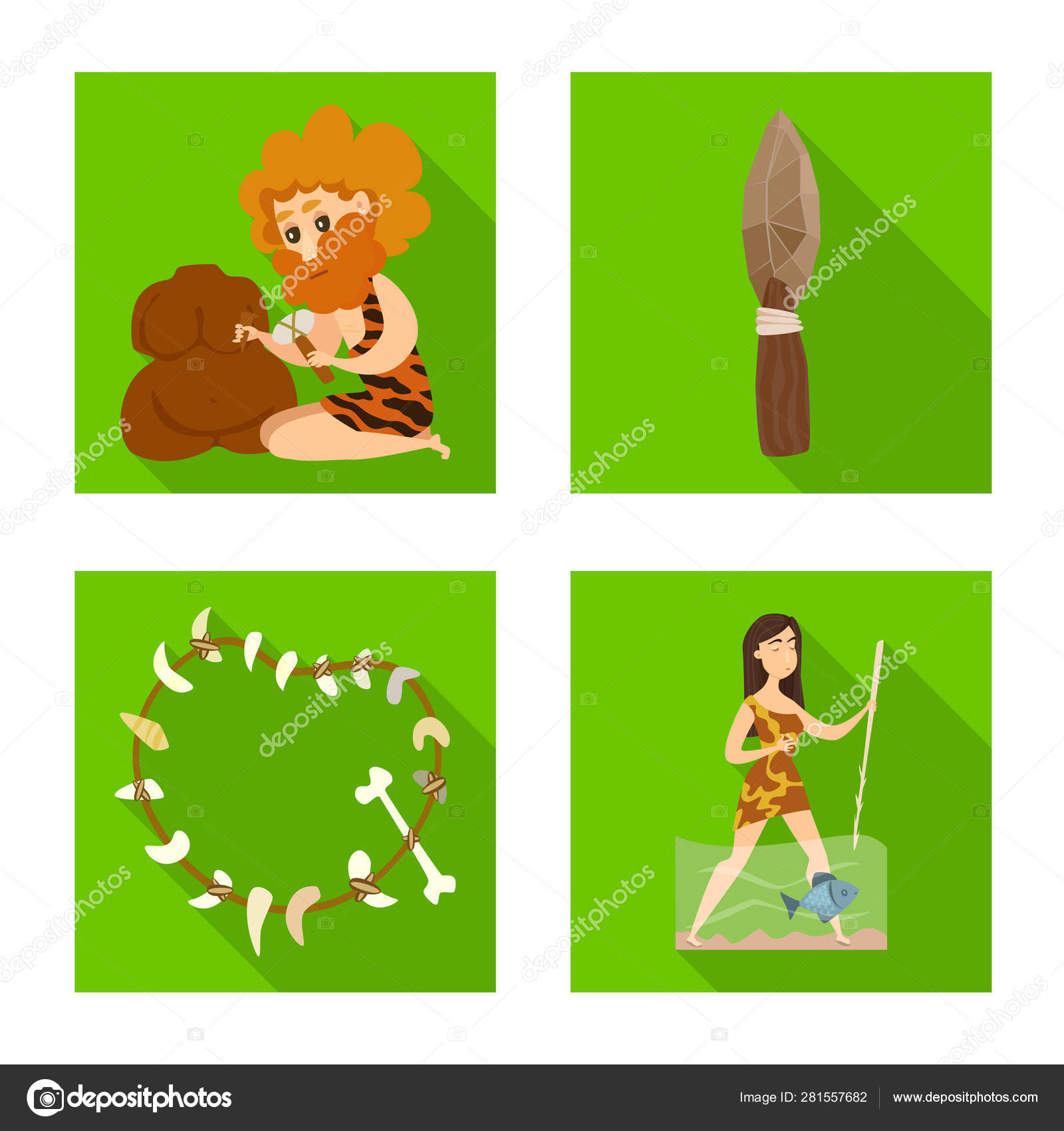 Isolated object of evolution and prehistory symbol. Collection of ...