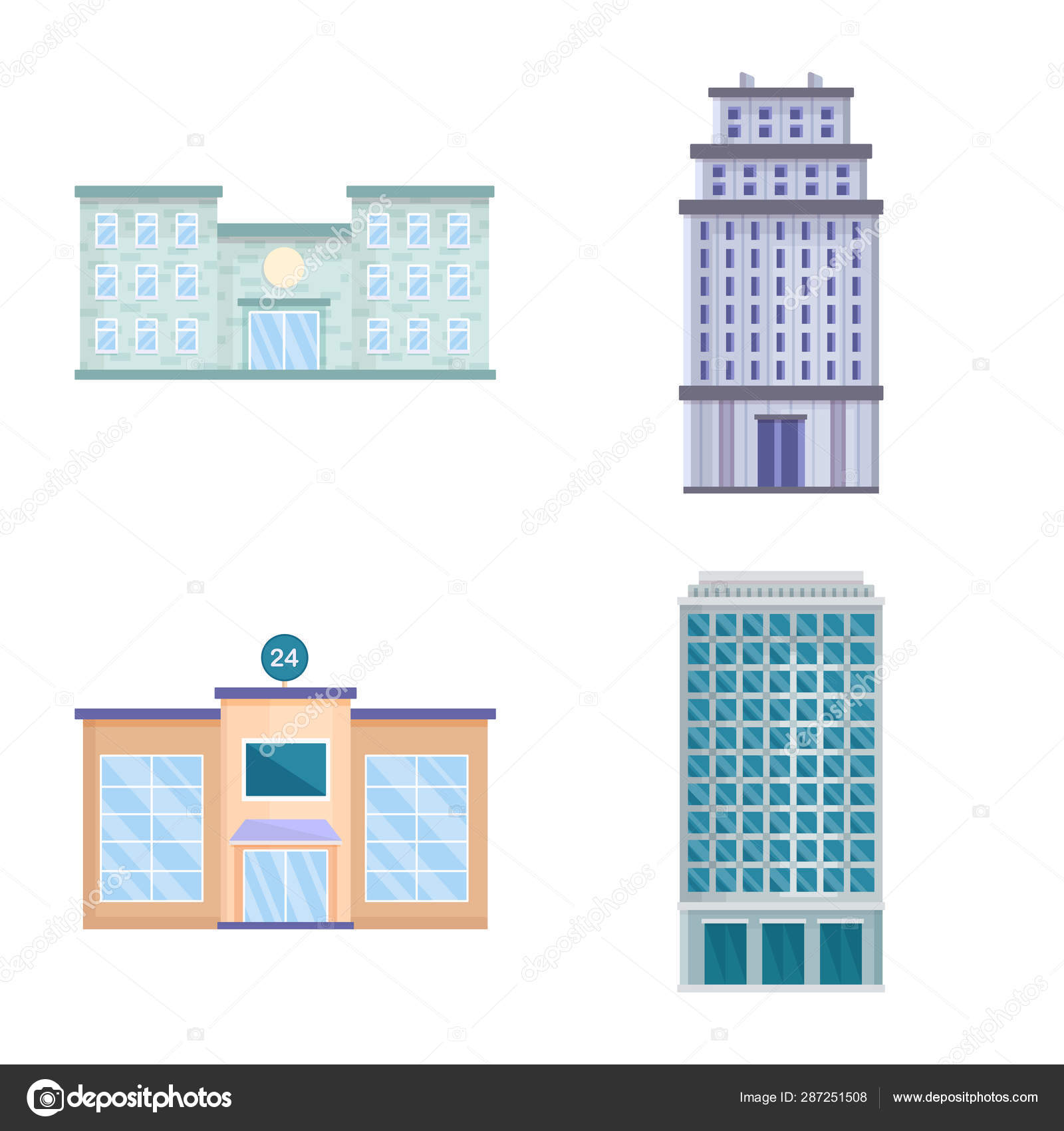 Vector illustration of facade and building icon. Collection of facade ...