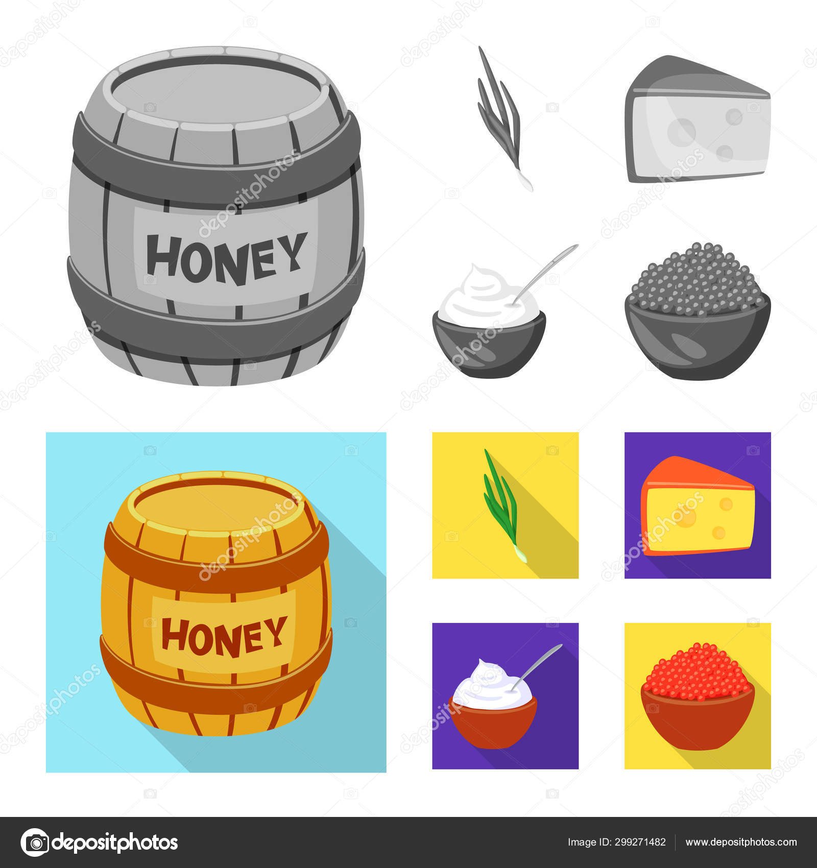 Ilustração vetorial do sabor e do sinal do produto. Coleção de sabor e ...