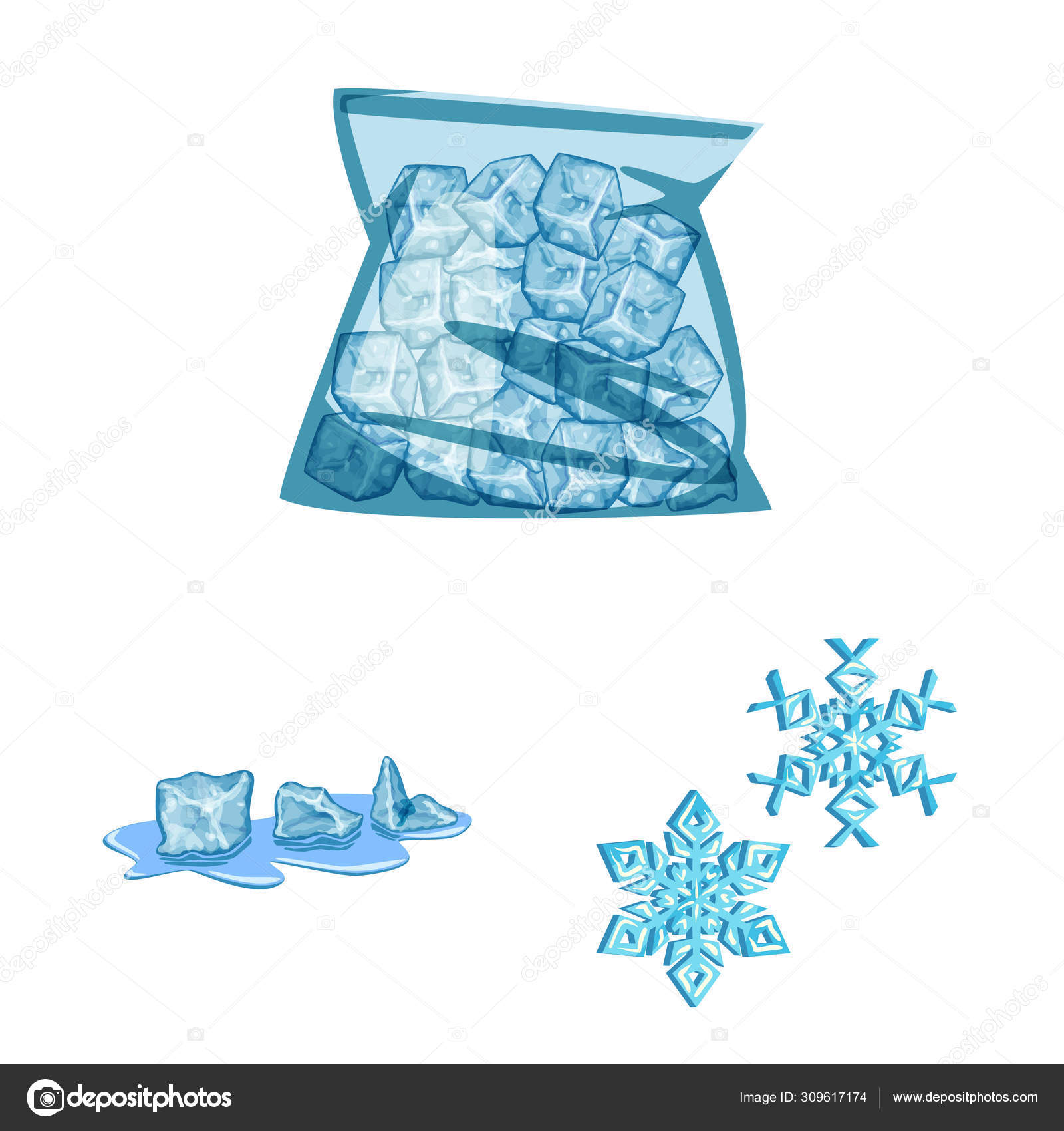 Ilustración vectorial de escarcha y logotipo de agua. Conjunto de ...