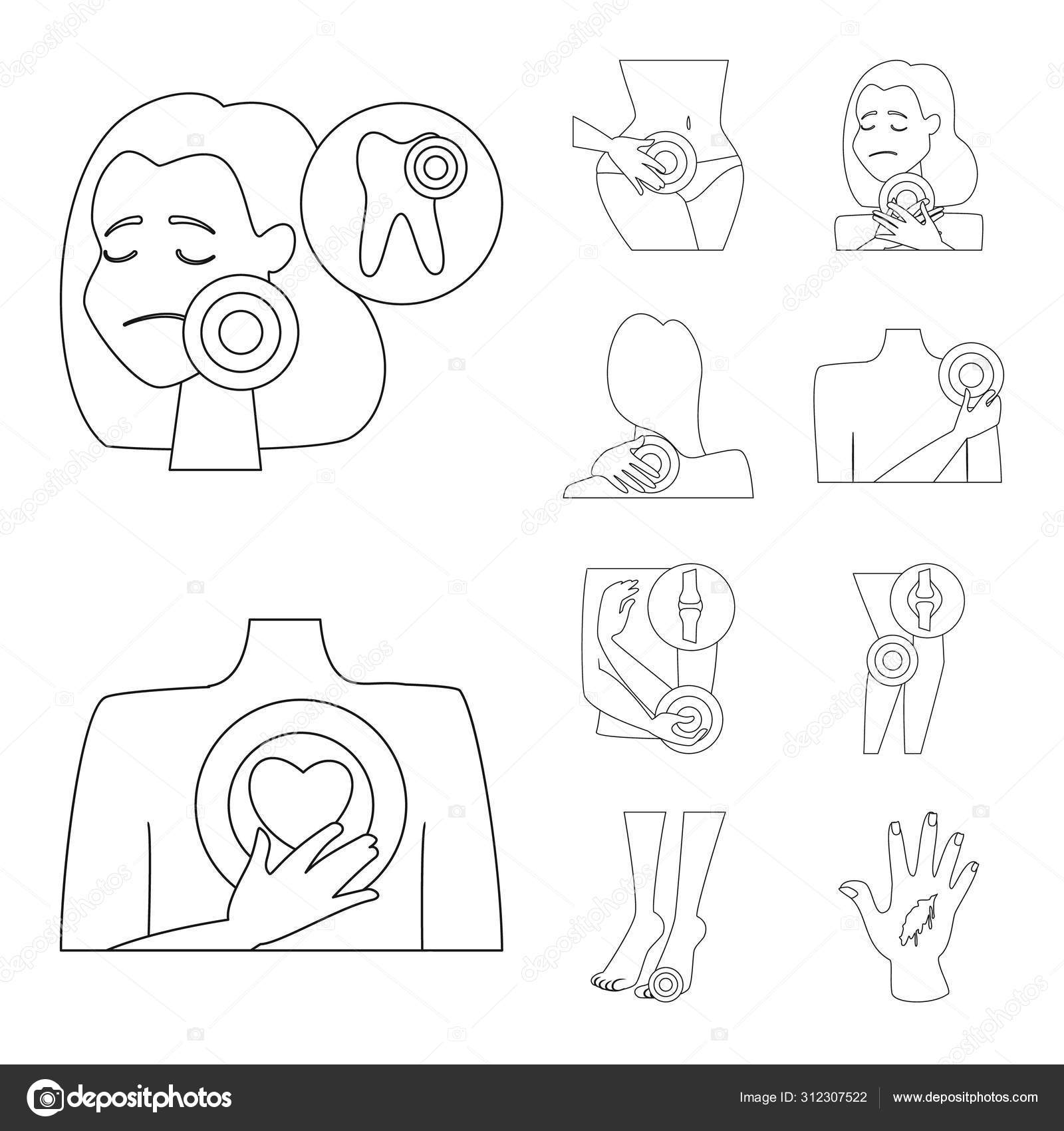 Vector illustration of bone and inflammation icon. Collection of bone ...