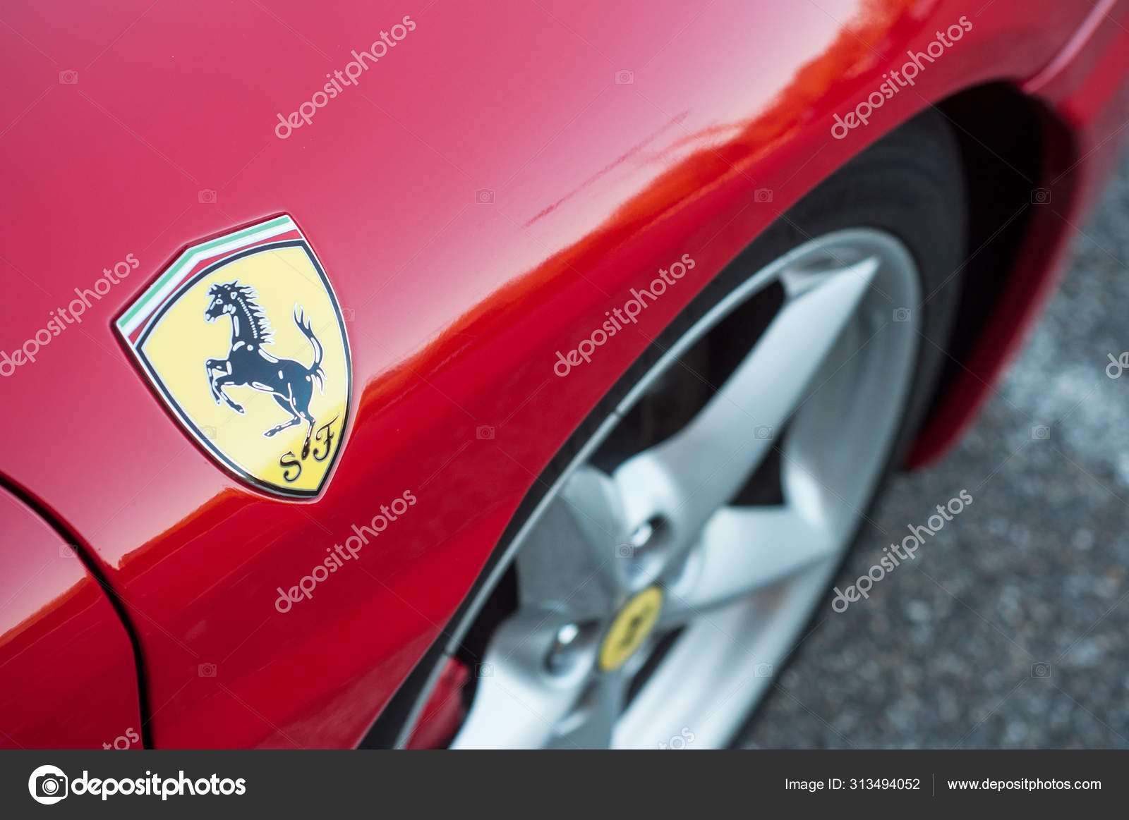 Ferrari logo on red Ferrari 360 Modena parked in the street – Stock ...