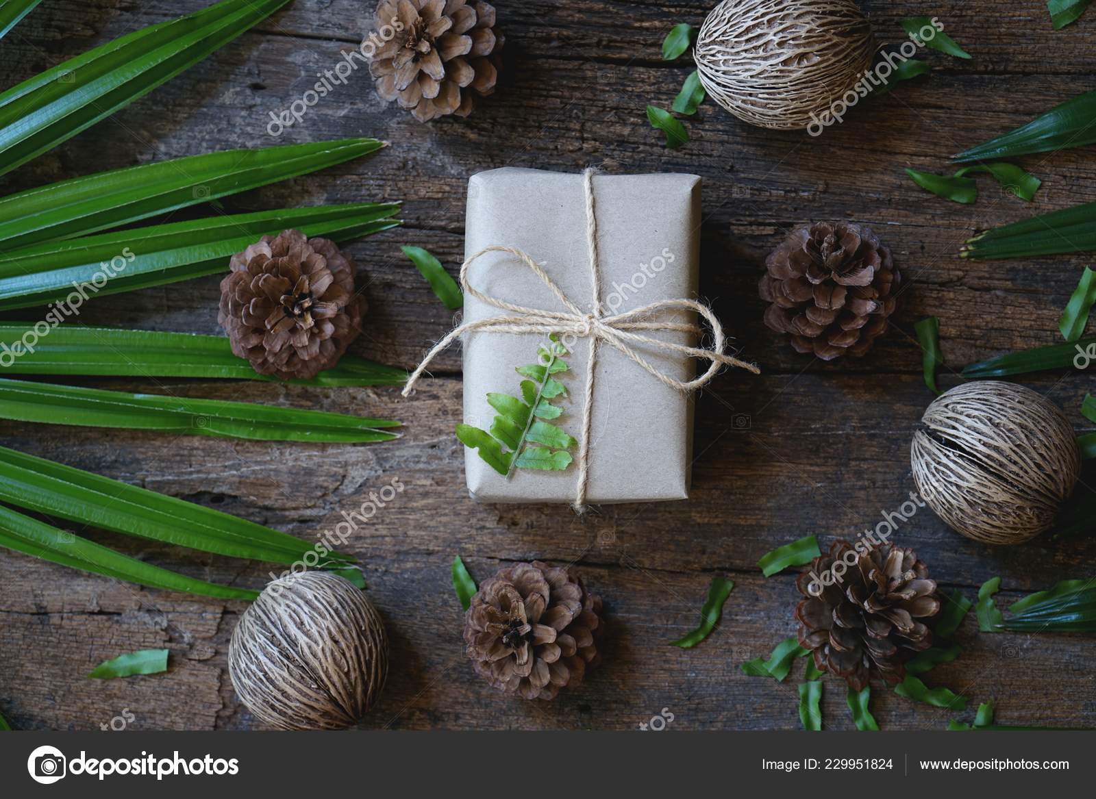 Eco Friendly Gift Boxes Wrapped Brown Paper Green Happy New Stock Photo ...