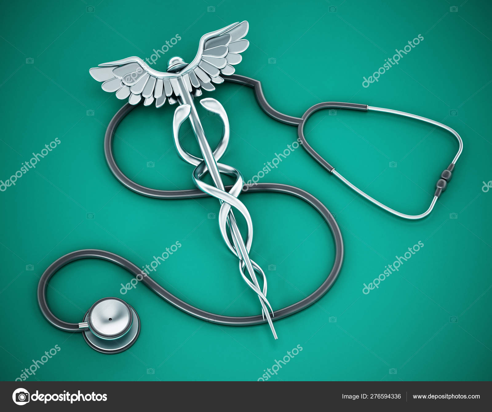 Stethoscope and caduceus icon forming dollar shape. 3D illustration ...