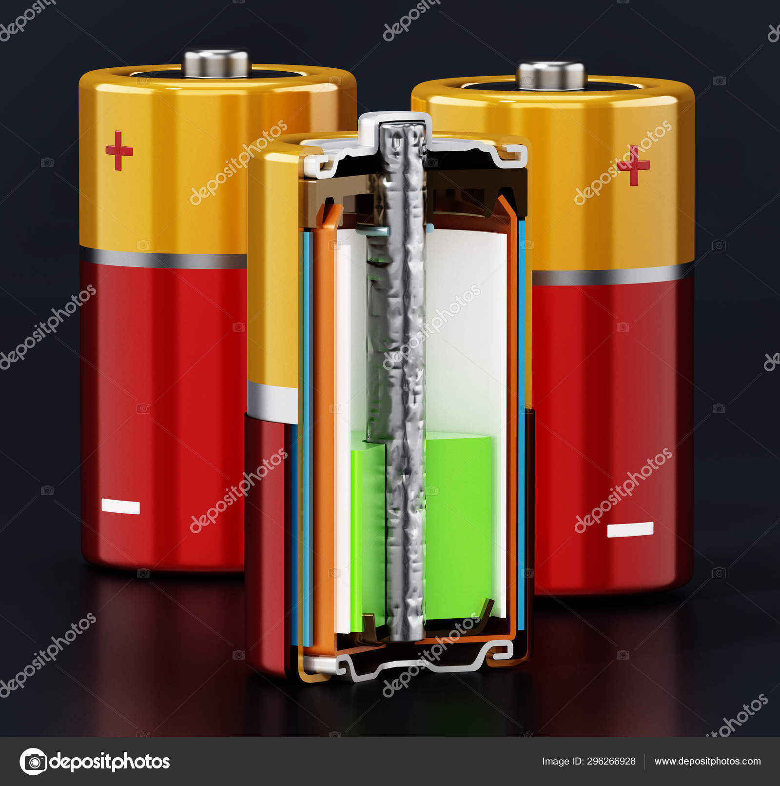 Image showing cross-section of an alcaline battery. 3D illustration ...