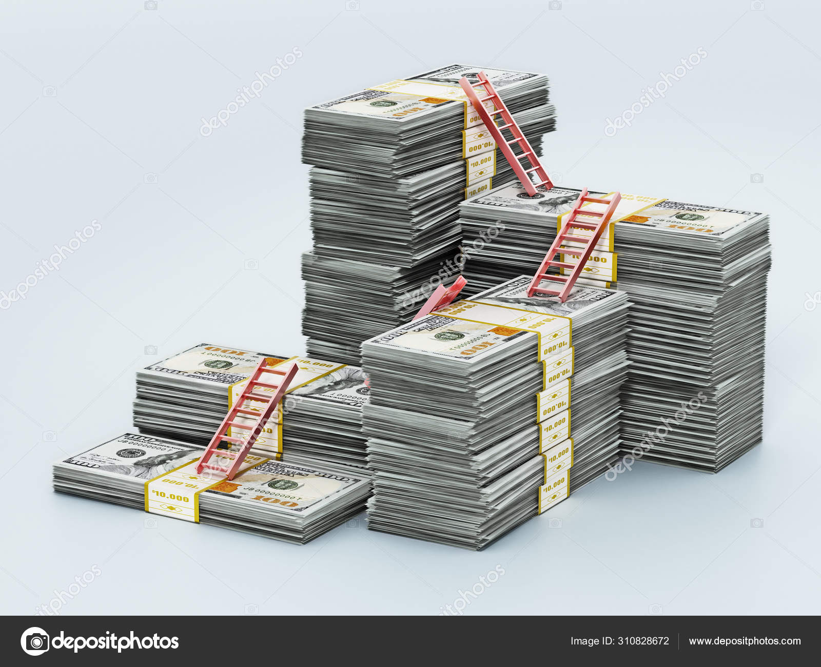 Ladders on arranged dollar bill stacks. 3D illustration Stock Photo by ...