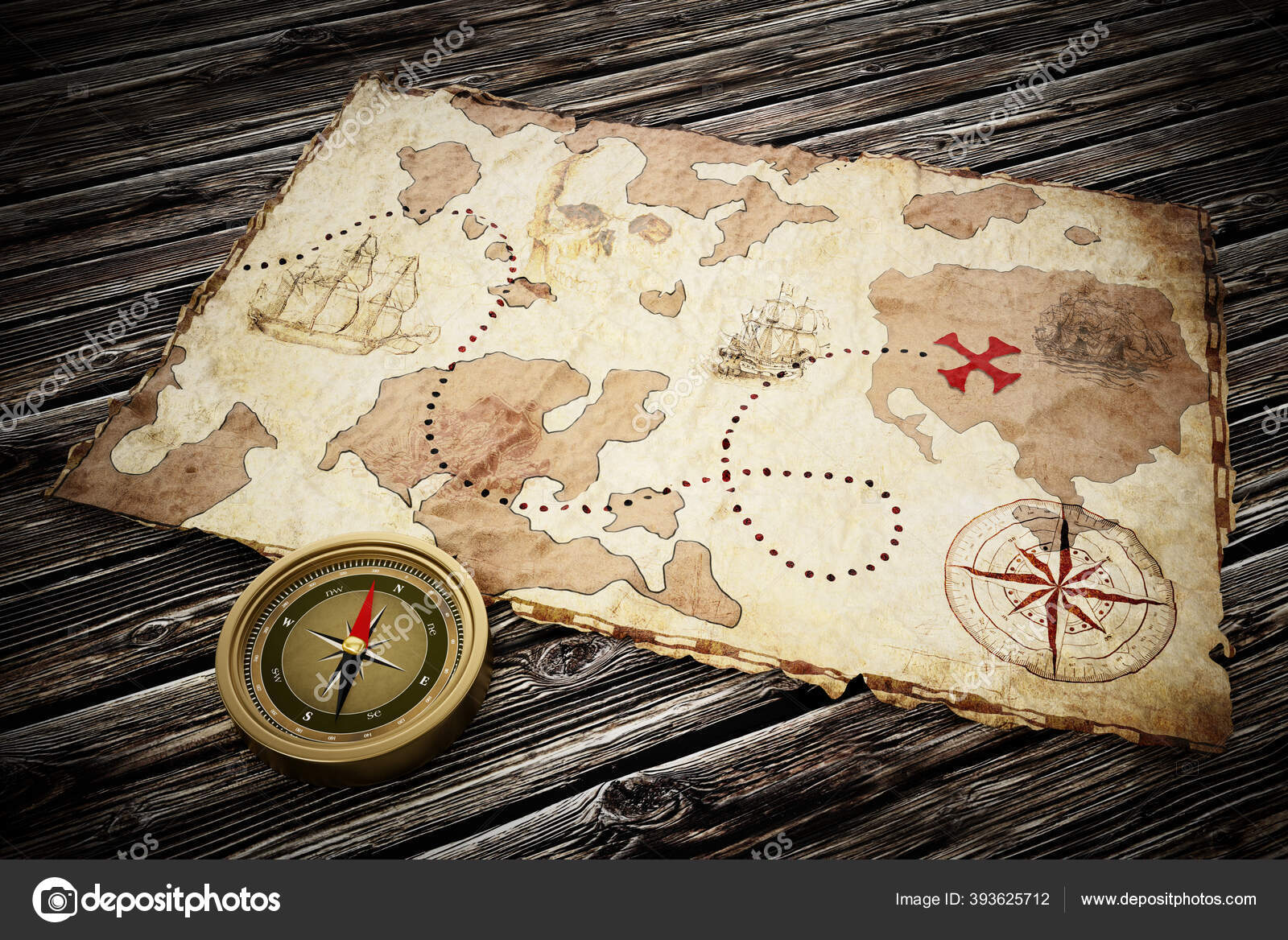 Old Treasure Map Compass