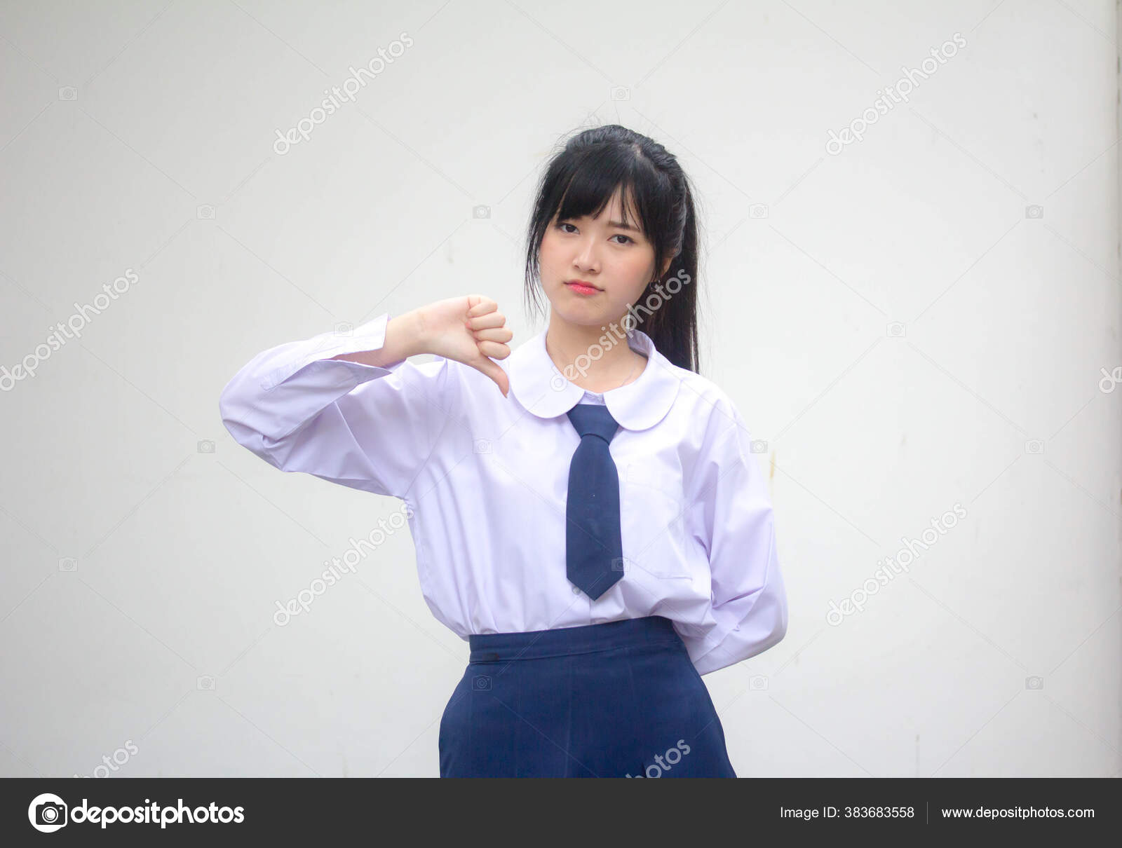 Portrait Thai High School Student Uniform Beautiful Girl Dislike ...