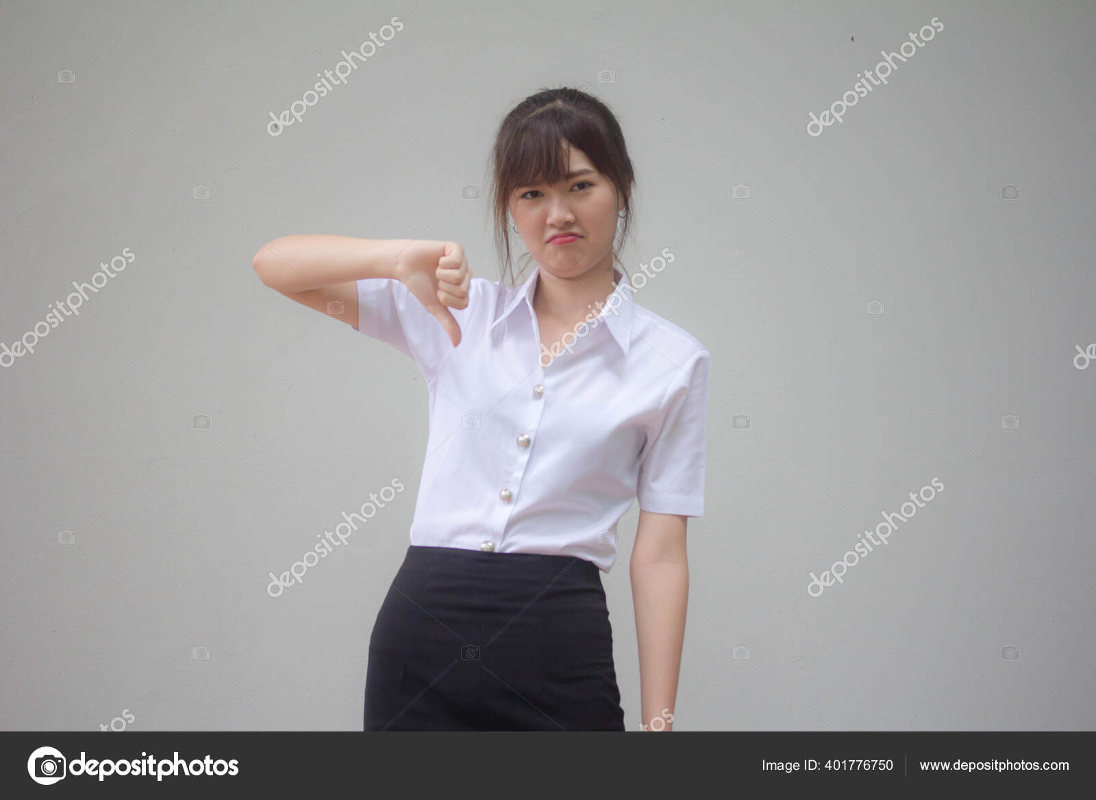 Portrait Thai Adult Student University Uniform Beautiful Girl Dislike ...