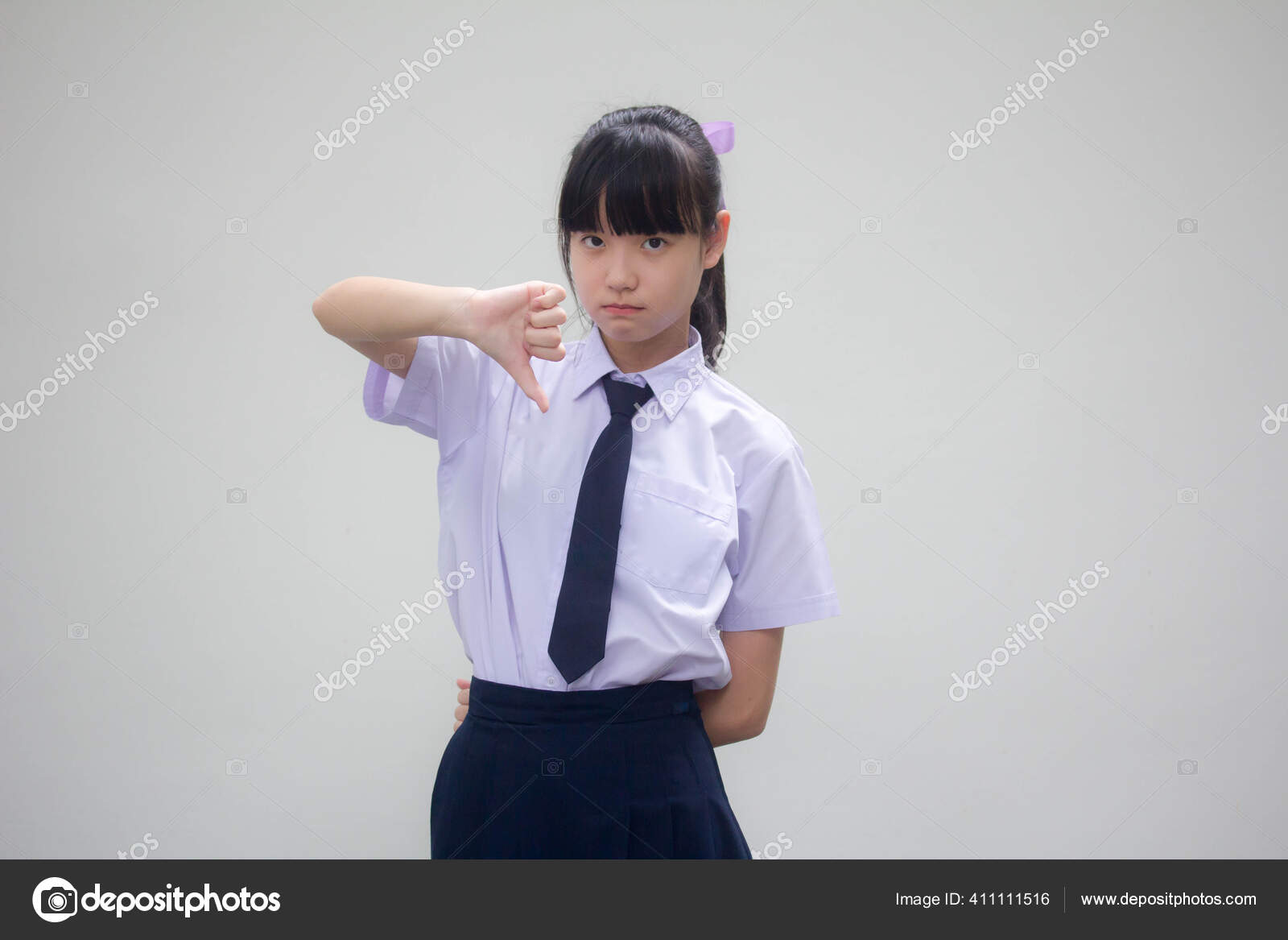 Portrait Thai Junior High School Student Uniform Beautiful Girl Dislike ...