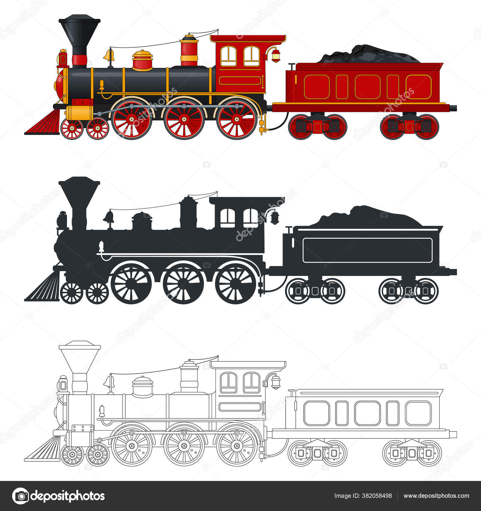 Vintage Steam Locomotive Train Tender Wagon Retro Style Three Different ...