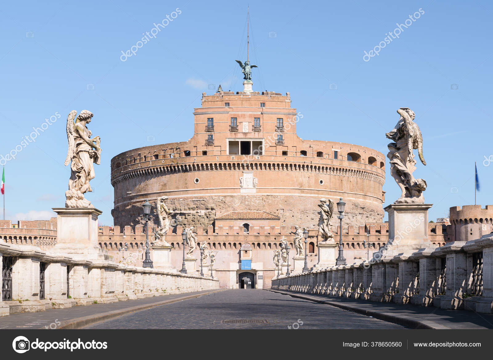 Castle Holy Angel Roman Mausoleum Papal Fortress Seen Bridge Angels — Stock Photo ...