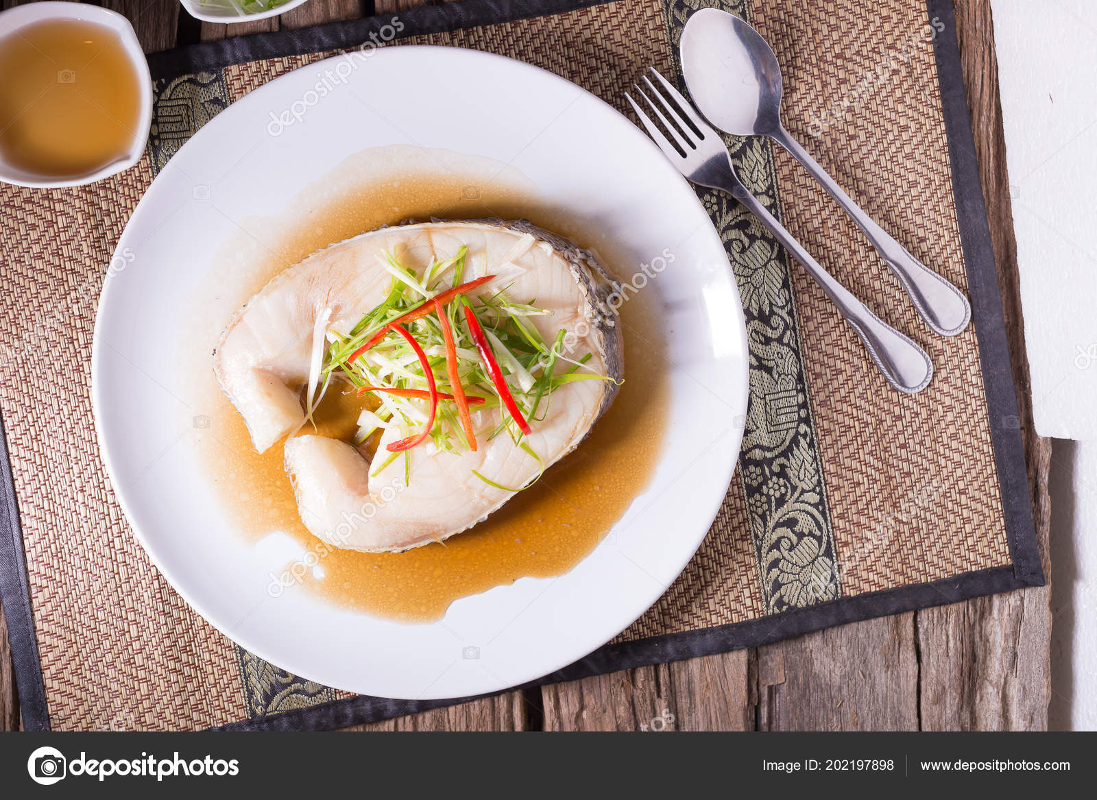 Snow Fish Steamed Soy Sauce White Plate Stock Photo by ©kaiskynet@gmail ...