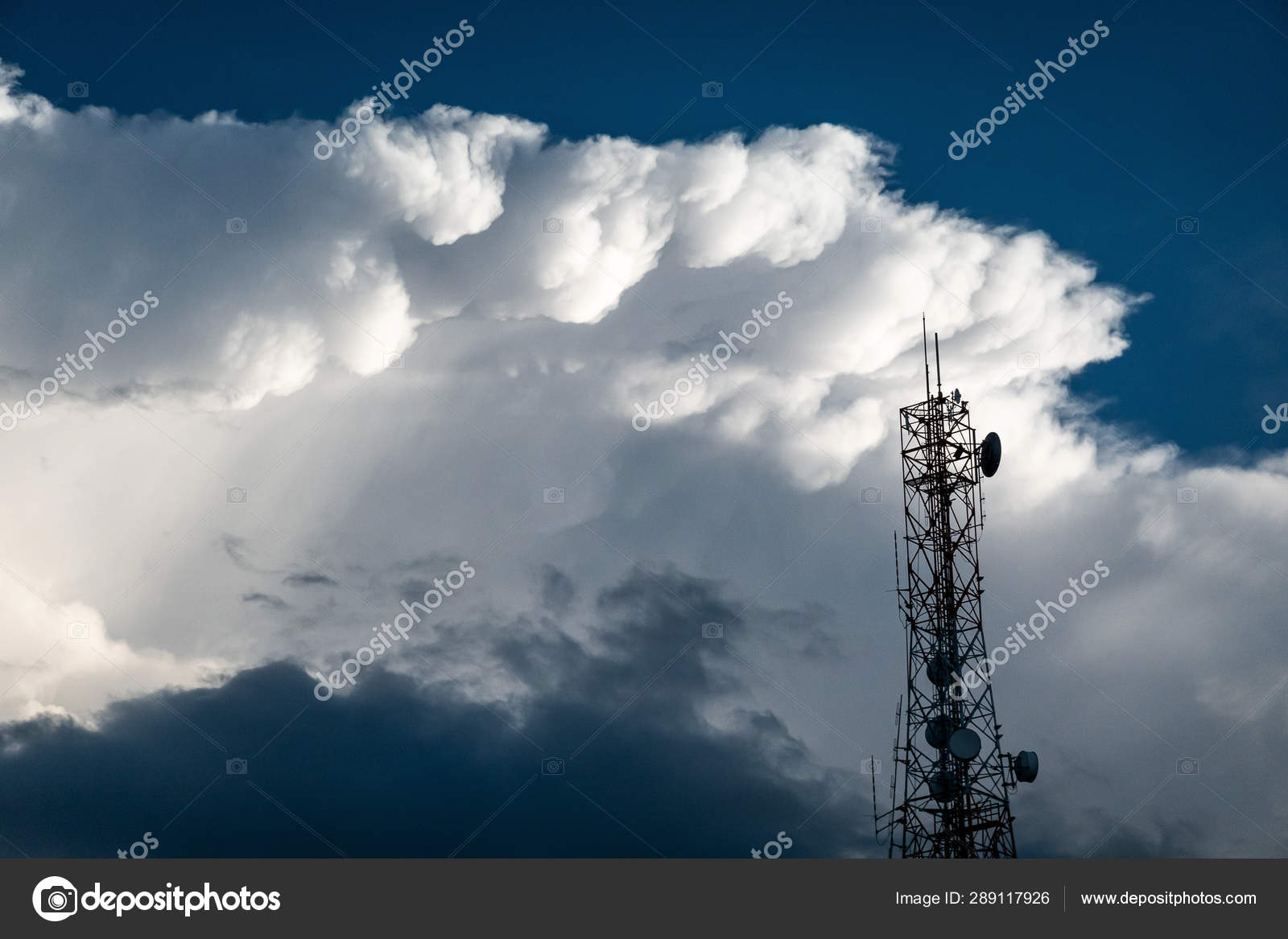 Antenna tower and repeater of Communication with White fluffy cl ...