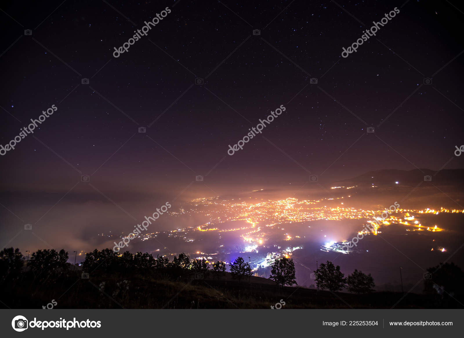 Beautiful View City Beirut Night Starry Sky Mountains Beirut Lebanon ...
