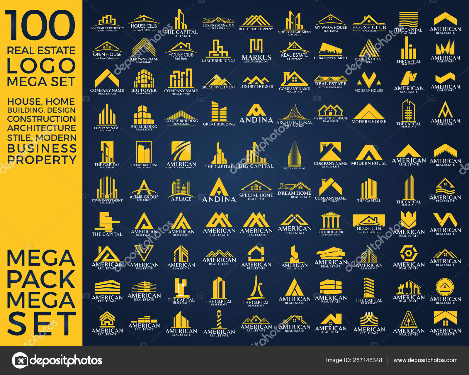 Mega Set Big Group Real Estate Building Construction Logo Vector Stock ...