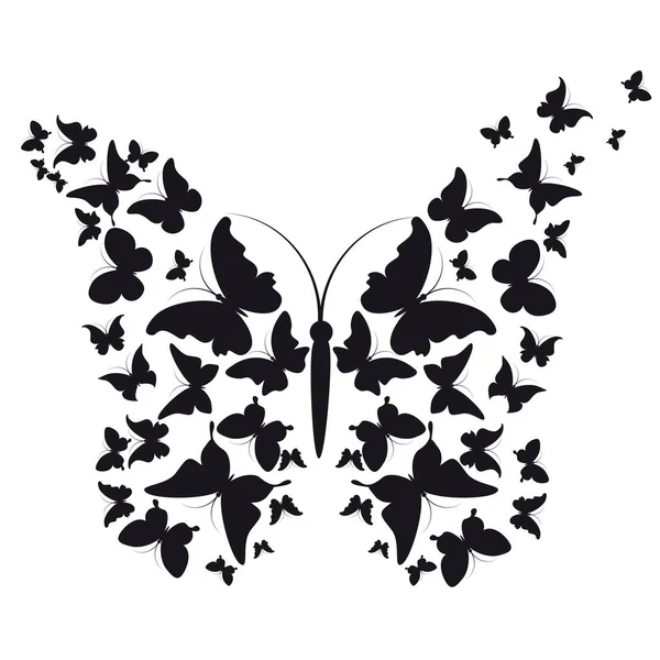 Flying Black Butterflies Form Big Butterfly Isolated White Background ...