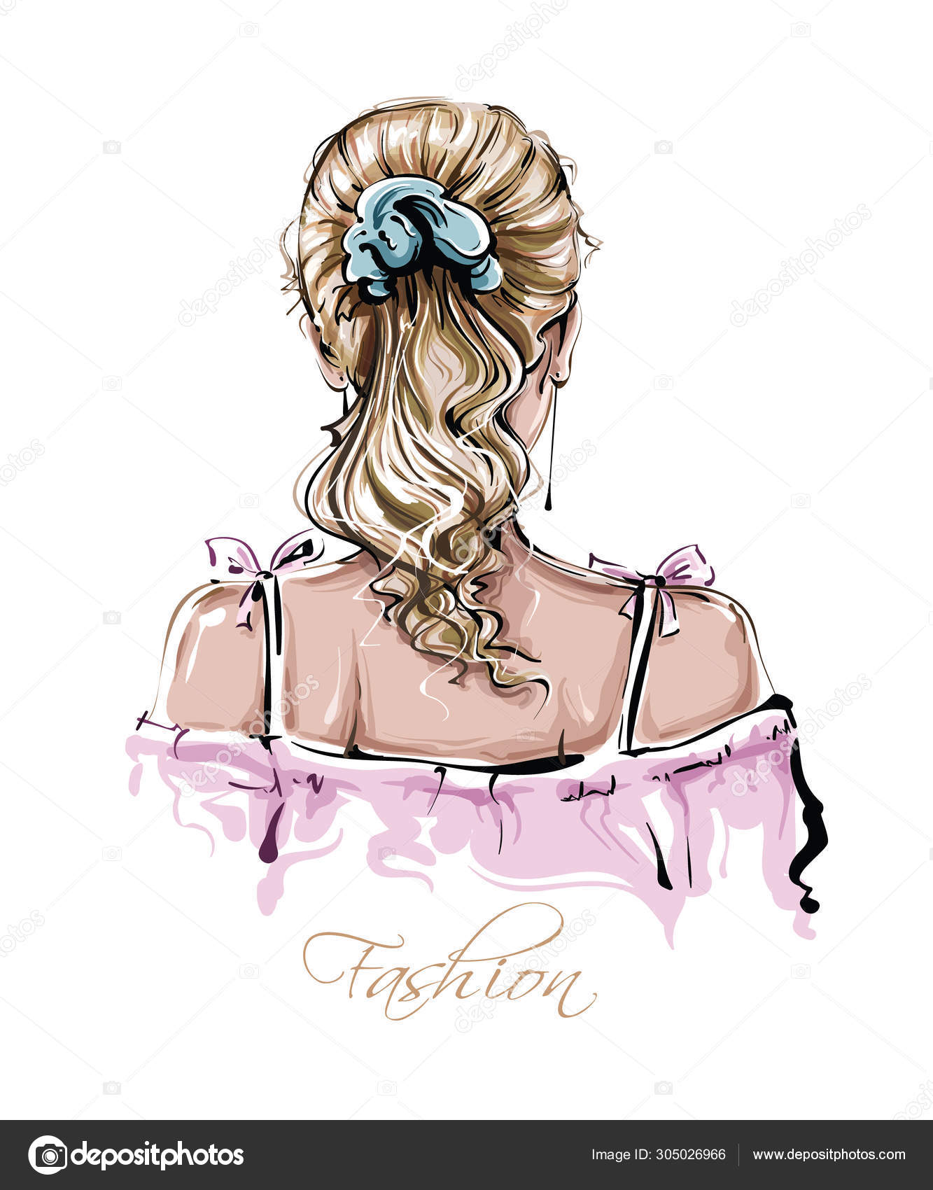 Mano Dibujado Hermoso Peinado Mujer Joven Elegante Cabello Rubio Femenino Vector de stock por ...