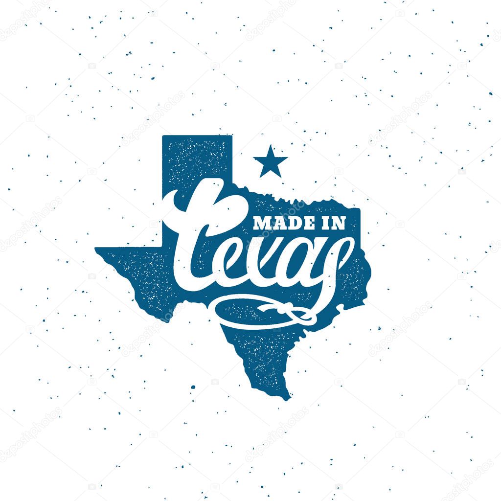 Hecho en Texas contorno de letras sobre el mapa del estado con efecto ...