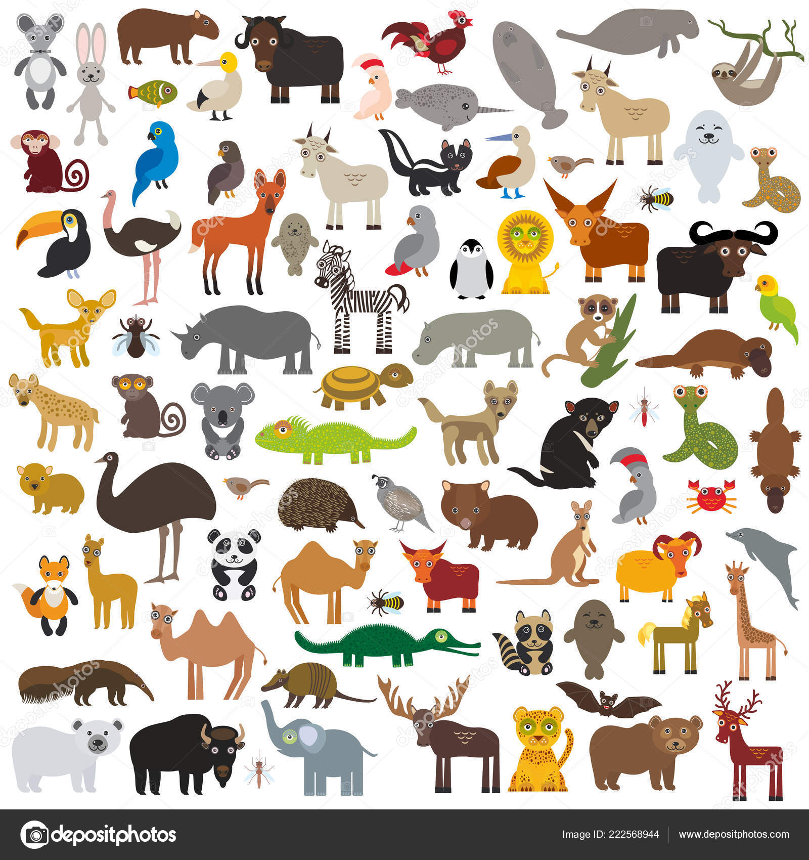 Set Animales Dibujos Animados Todo Mundo Australia América Del Norte ...