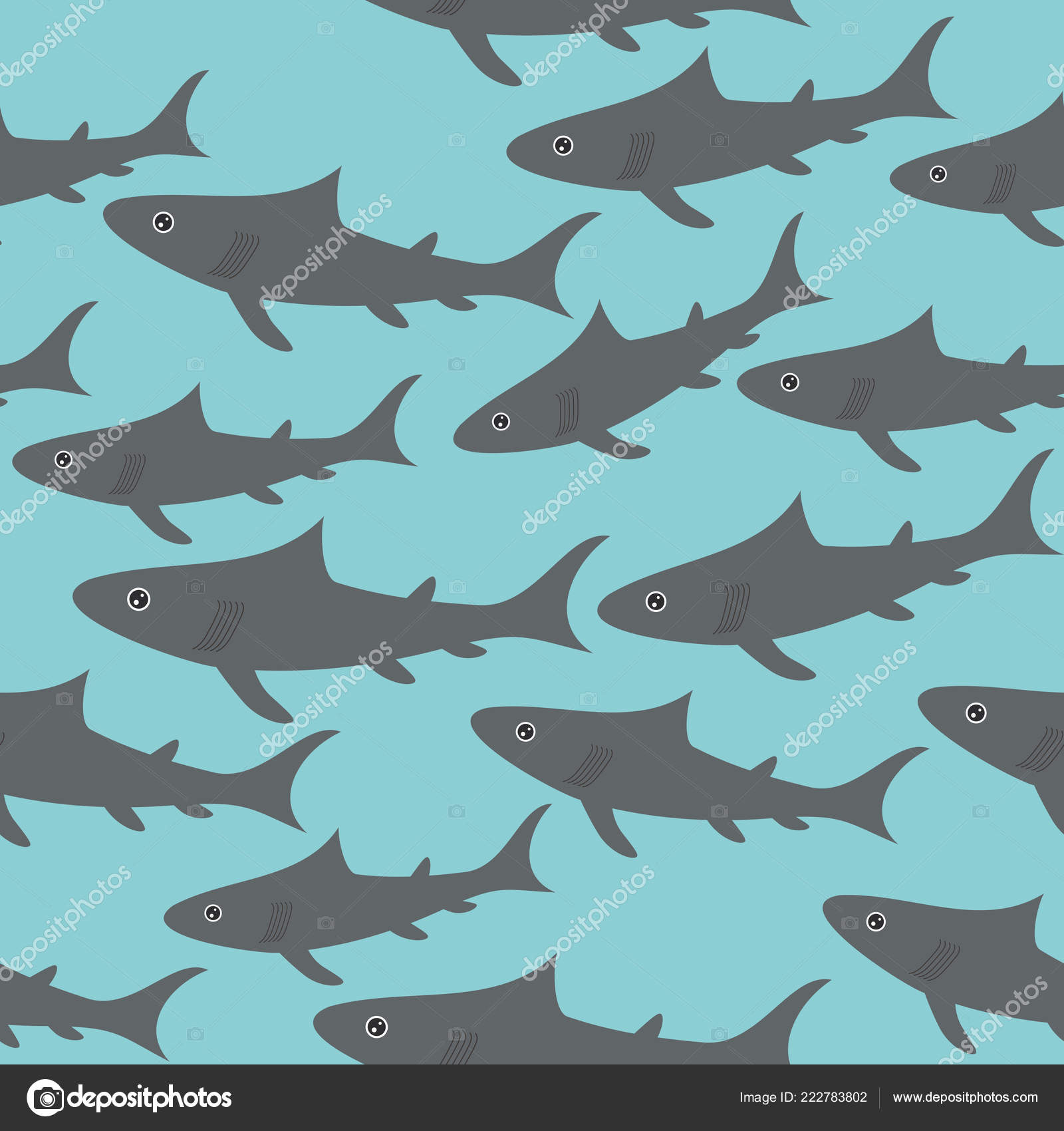 Seamless Pattern Gray Sharks Light Blue Background Vector Illustration ...