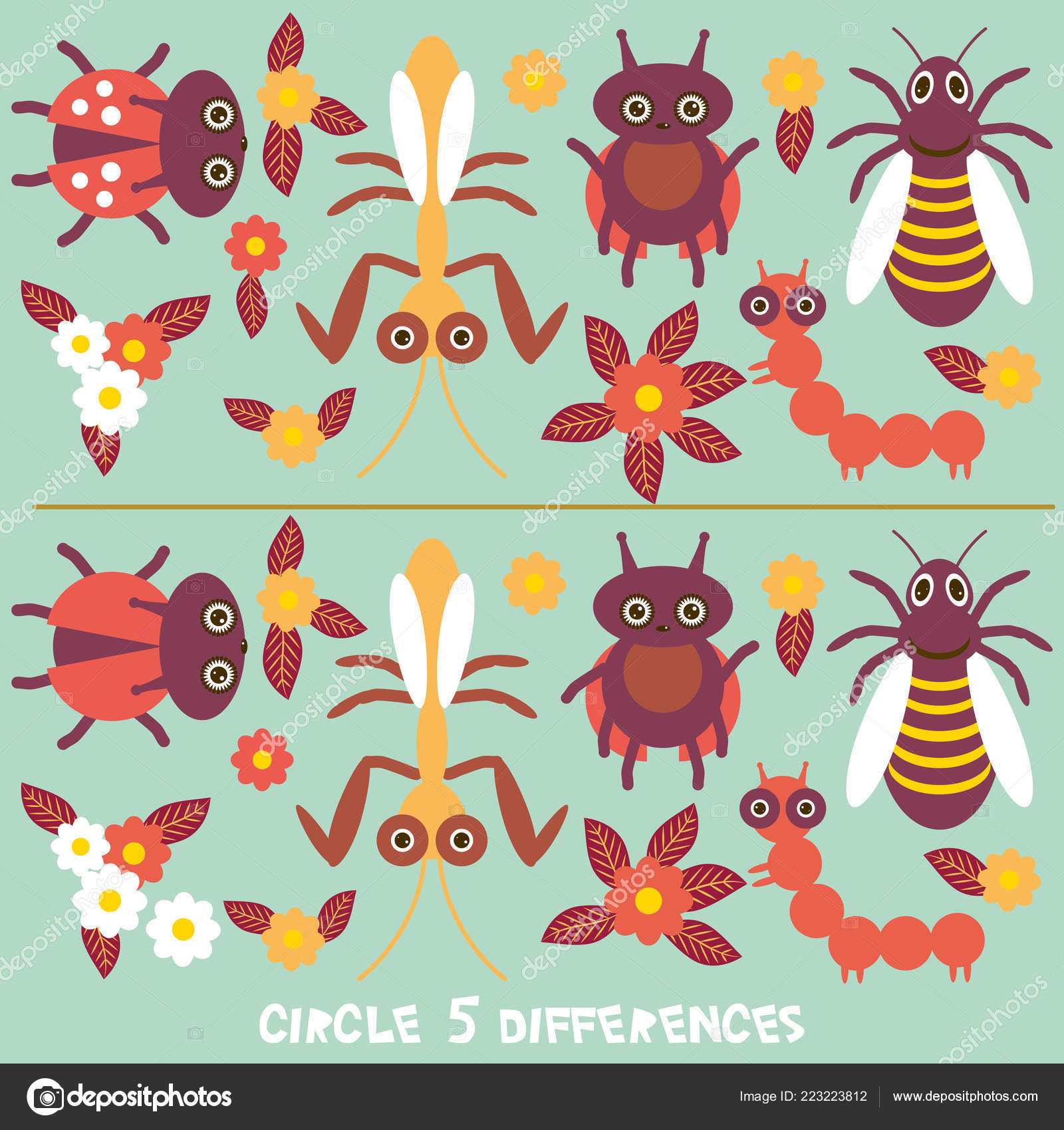 Circle Differences Educational Game Preschool Children Picture Puzzle ...