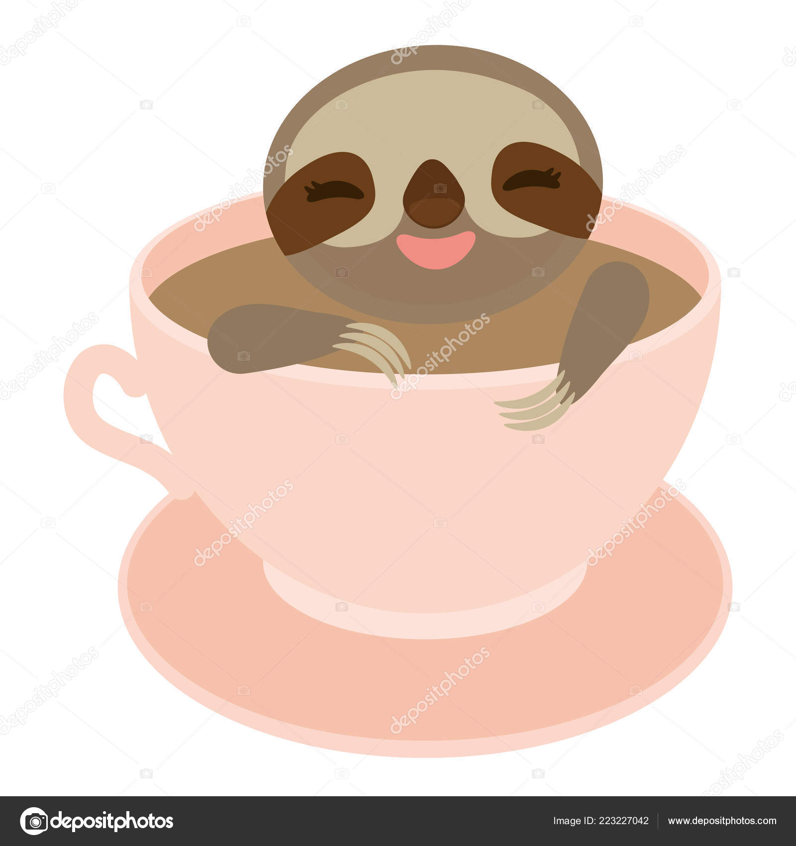 Sloth Pink Cup Coffee Tea Three Toed Sloth Isolated White Stock Vector ...