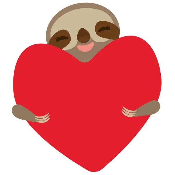 Three Toed Sloth Holding Red Heart Isolated White Background Vector ...
