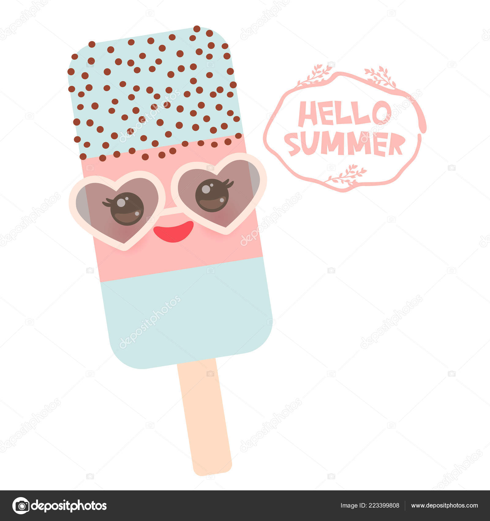 Hello Summer Ice Cream Ice Lolly Blue Pink Kawaii Sunglasses Stock ...