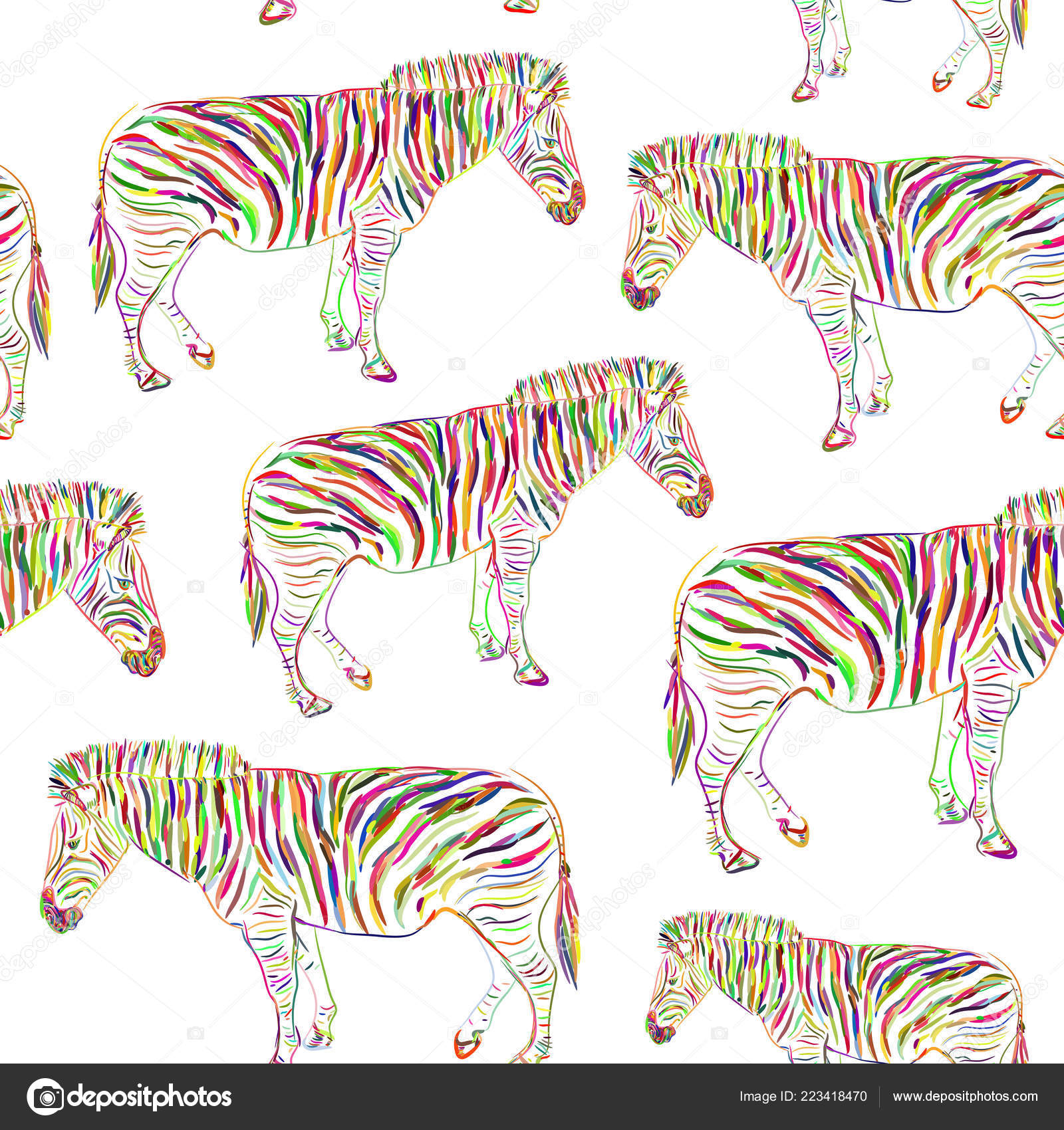 Rainbow Zebra Portrait Seamless Pattern Sketch Isolated White ...