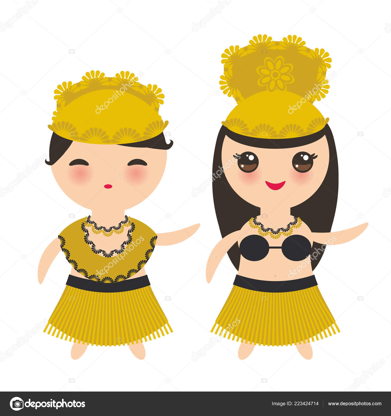 Hawaii Card Design Hawaiian Hula Dancer Traditional Costume Kawaii Boy ...