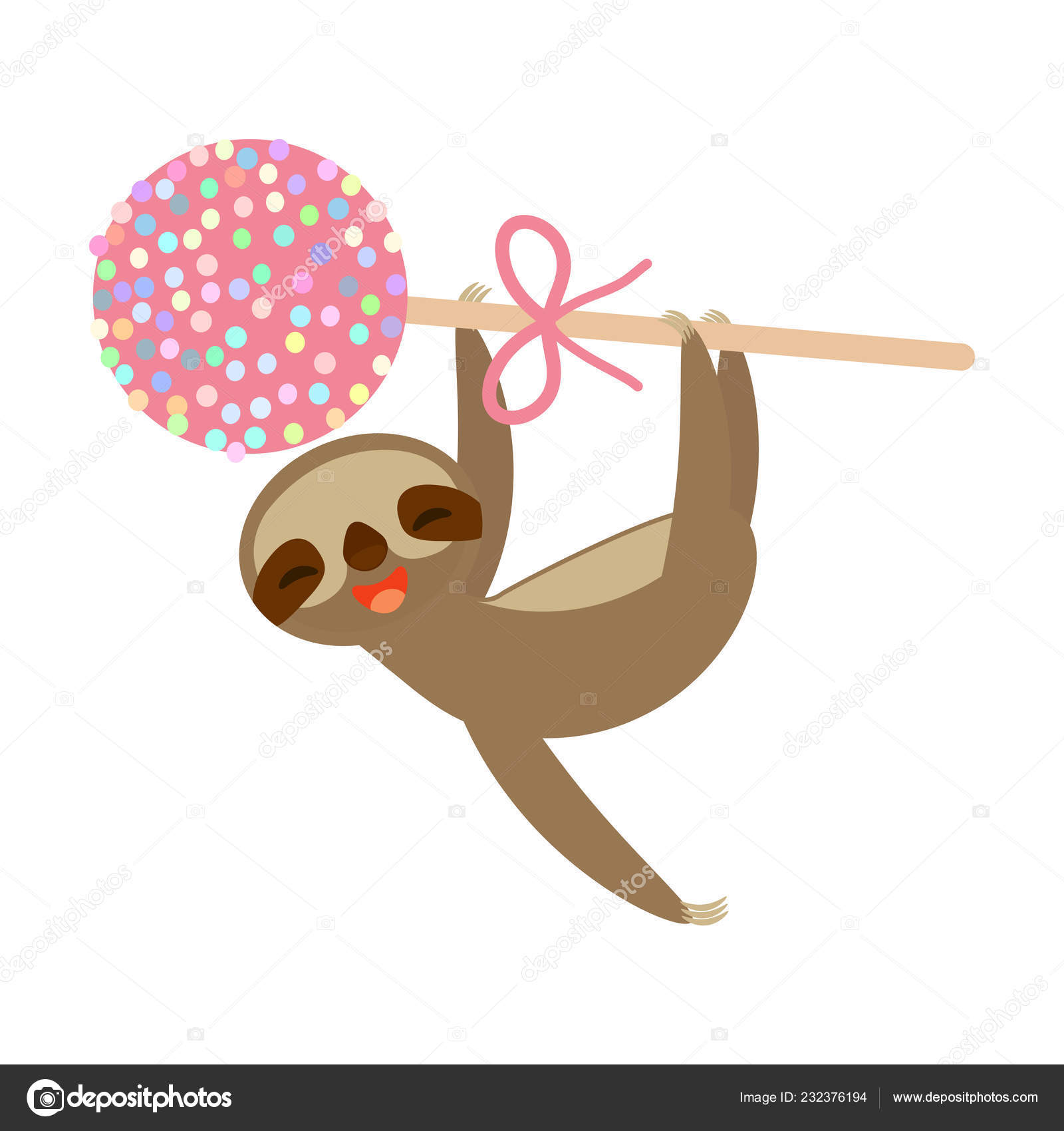 Funny Cute Smiling Three Toed Sloth Pink Cake Pops White Stock Vector ...