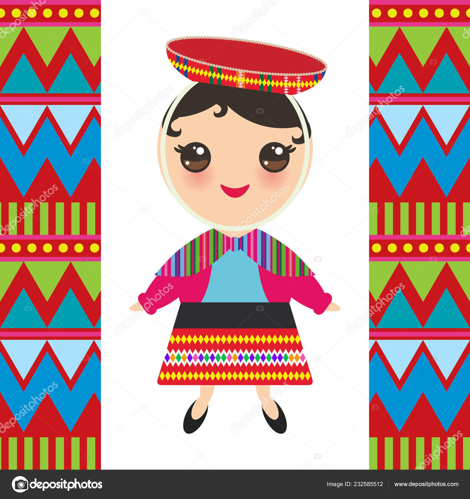 Chica Peruana Traje Sombrero Nacional Niños Dibujos Animados Con ...