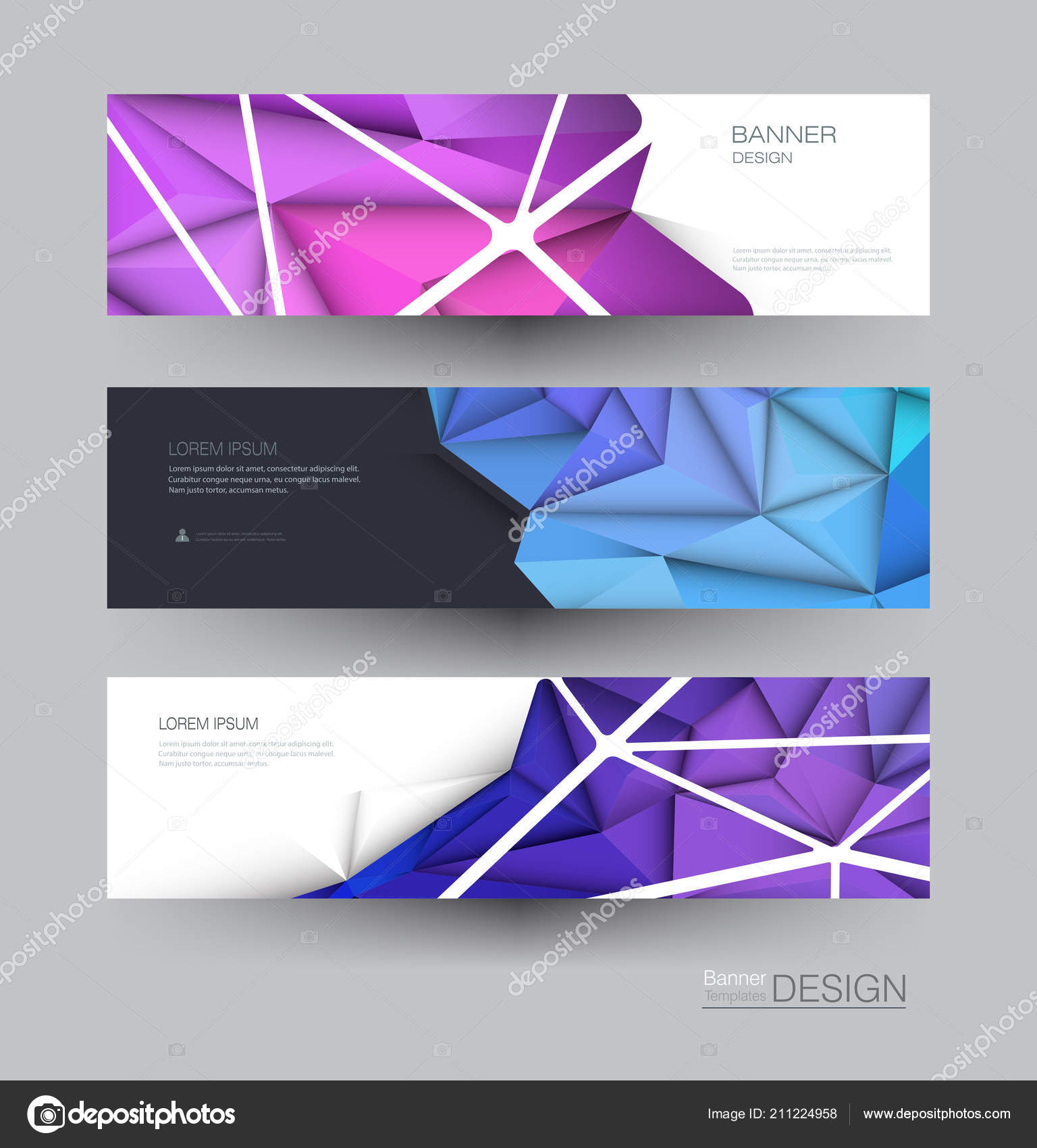 Vector Polygon Banner Set Polygonal Low Poly Pattern Background ...