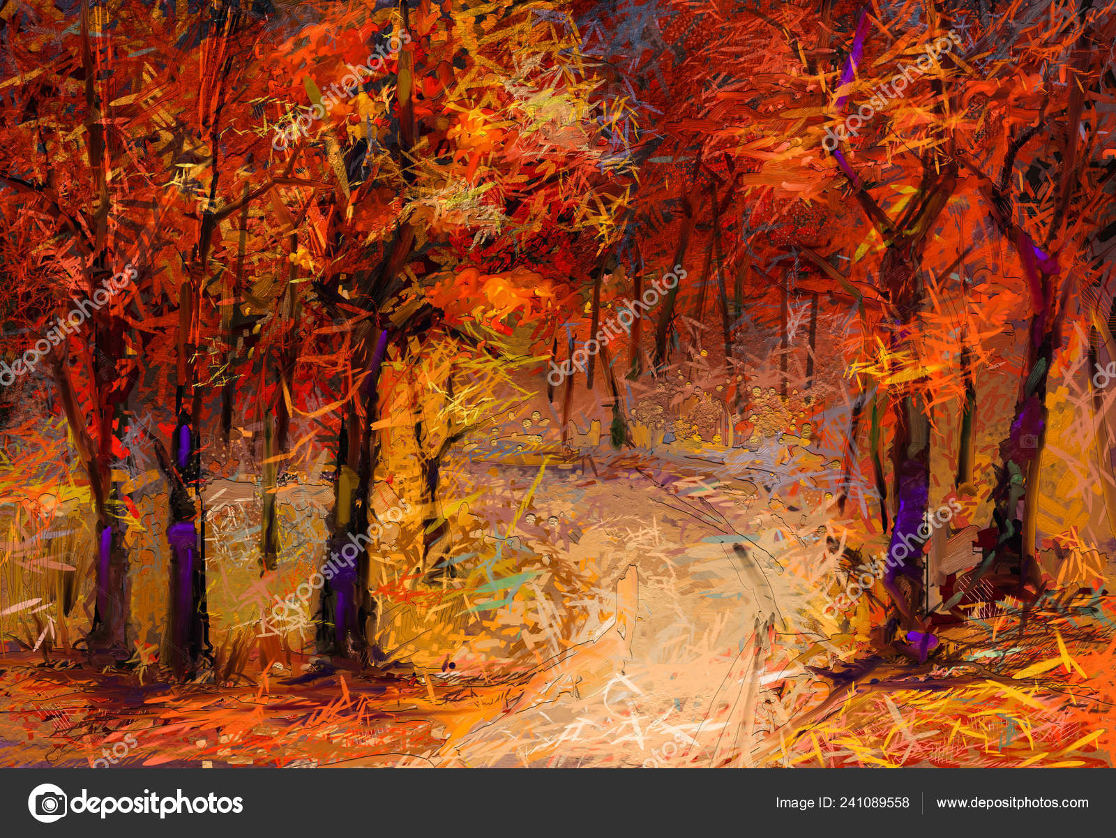 Oil Painting Colorful Autumn Trees Semi Abstract Image Forest Aspen ...