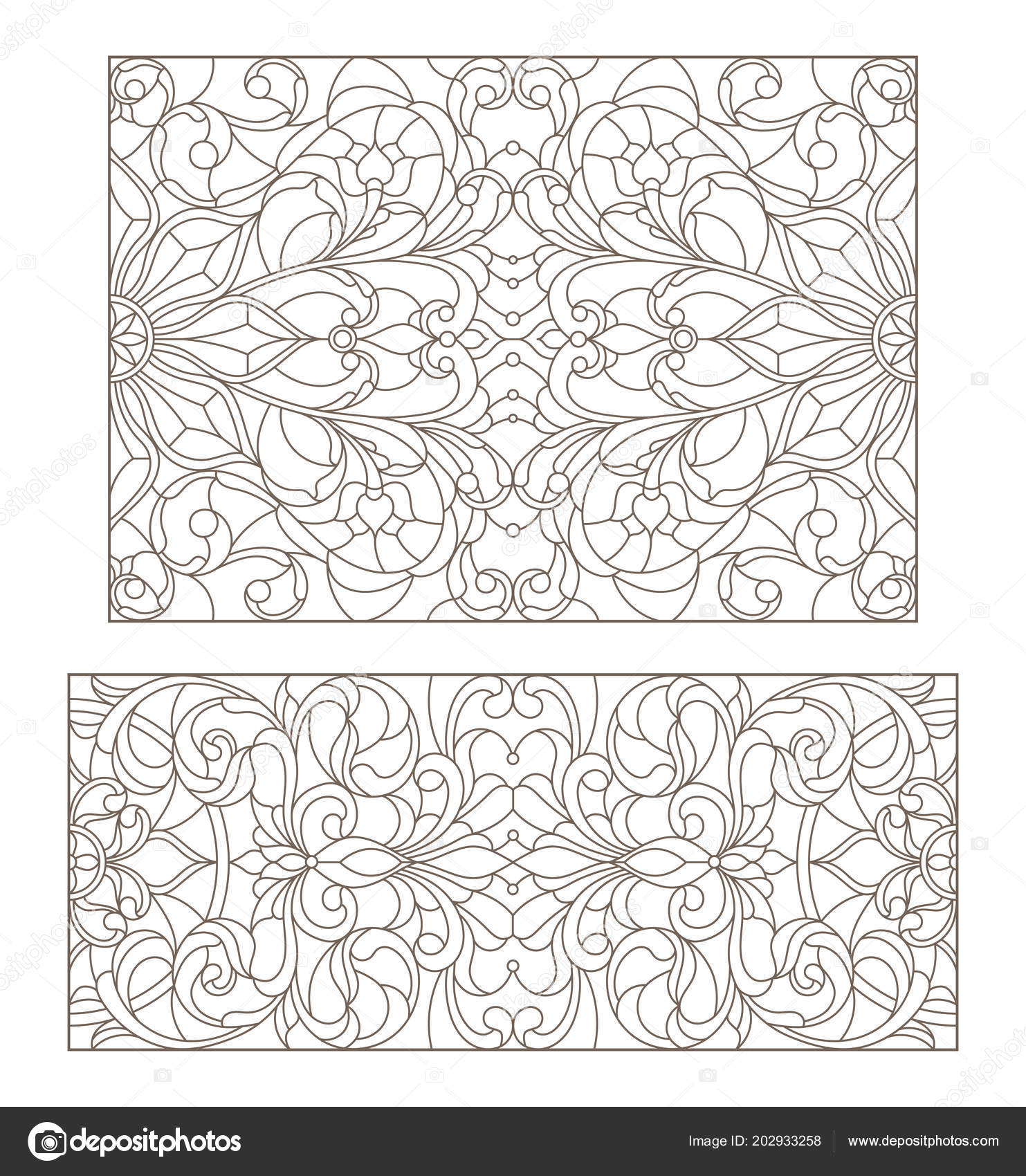 Set Contour Illustrations Stained Glass Abstract Swirls Flowers ...