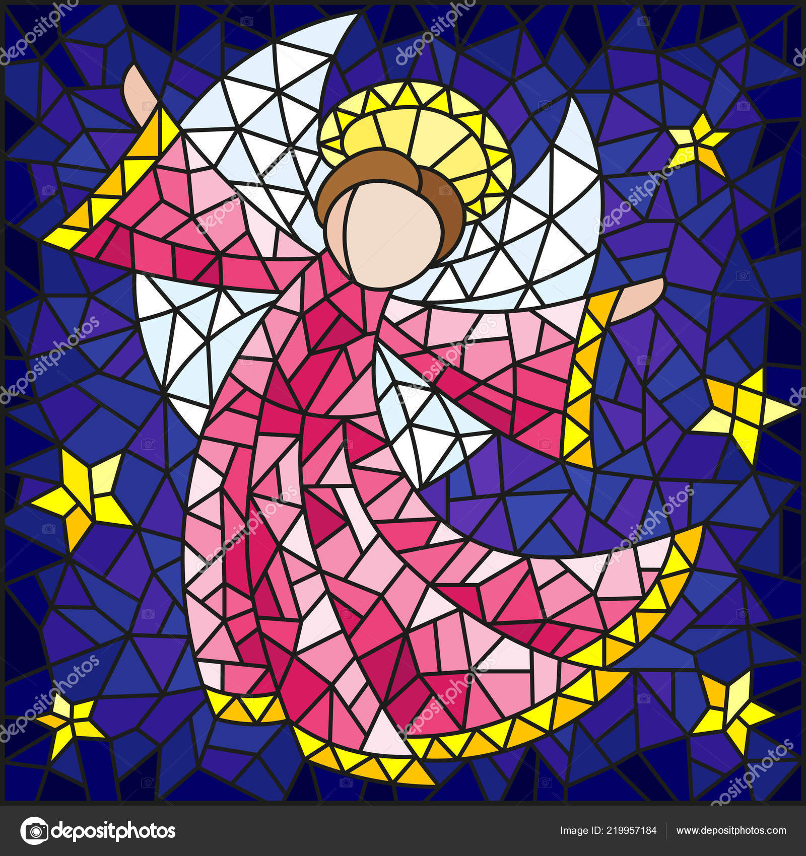 Illustration Style Stained Glass Window Abstract Angel Pink Robe ...