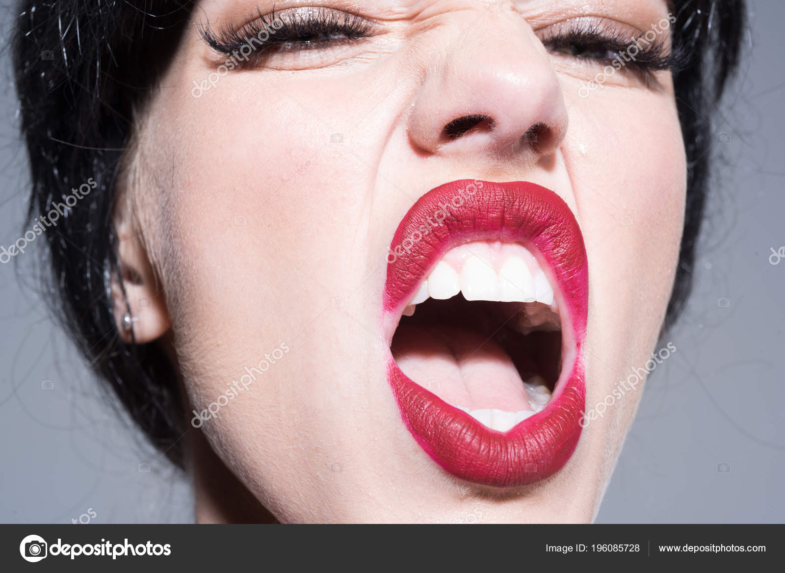 Closeup Head Shot Beautiful Female Full Lips Perfect Skin Snow Stock ...