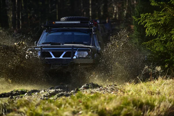 Car Racing Autumn Forest Road Vehicle Suv Overcomes Obstacles Auto ...