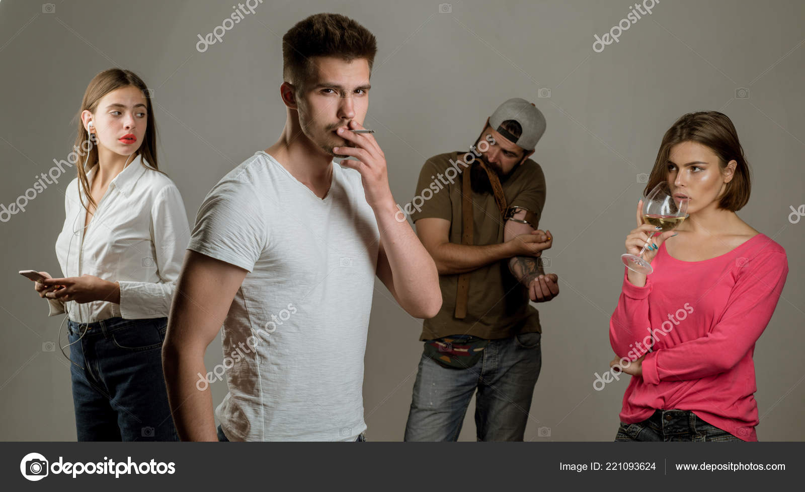 Smoking addiction. Actual social problem. Drug addict or medical abuse ...