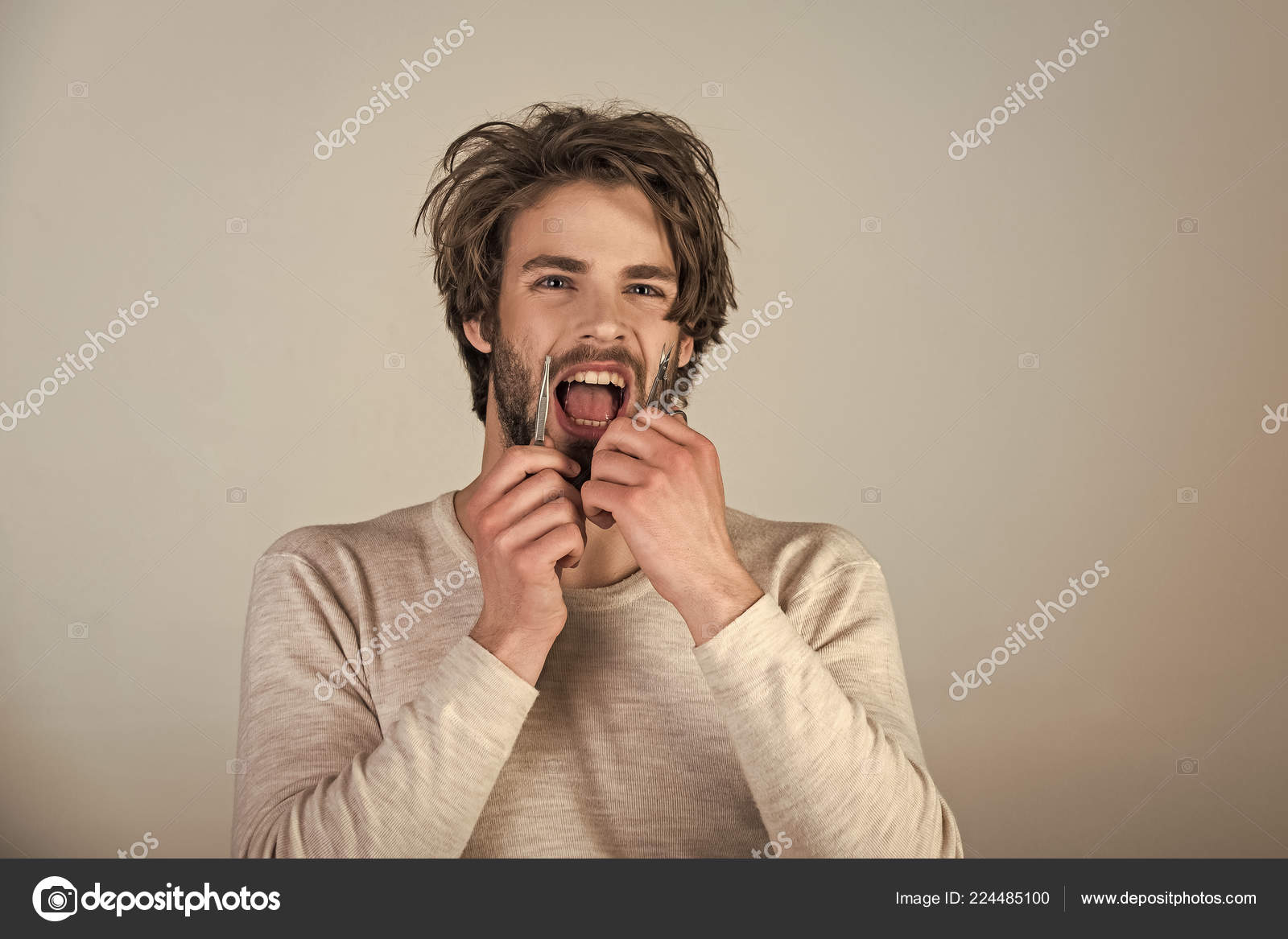 Man with disheveled hair grooming in morning. Stock Photo by ...