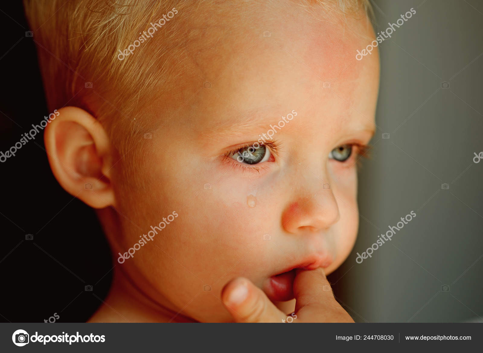 These weepy eyes. Little boy child with sad face. He is a cry baby ...