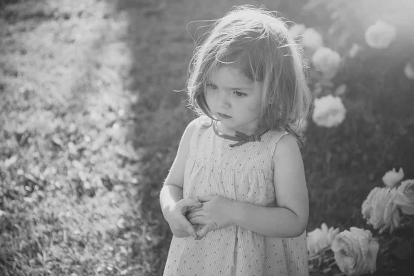 Beautiful Cute Little Girl Child Standing Silently In Little Girl