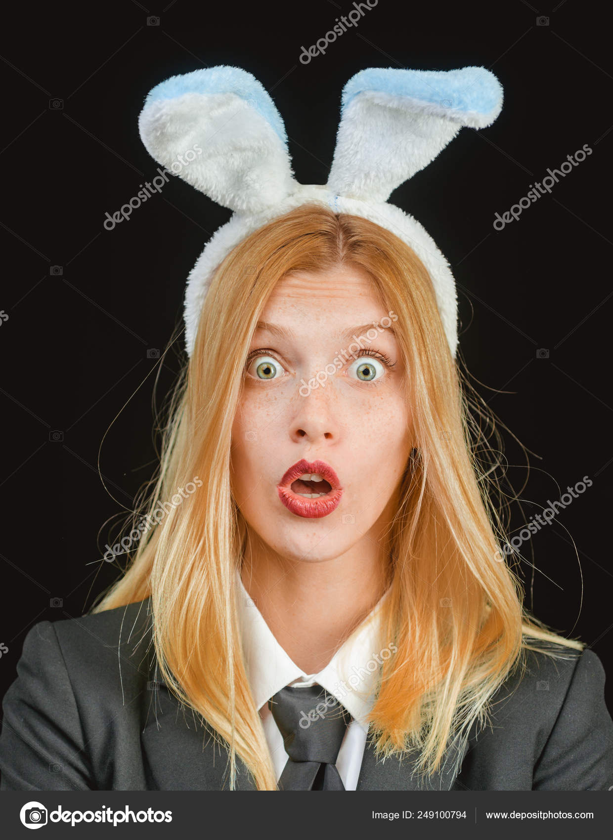 Bunny mask woman. Rabbit and girl. Easter woman with sexy bunny costume ...